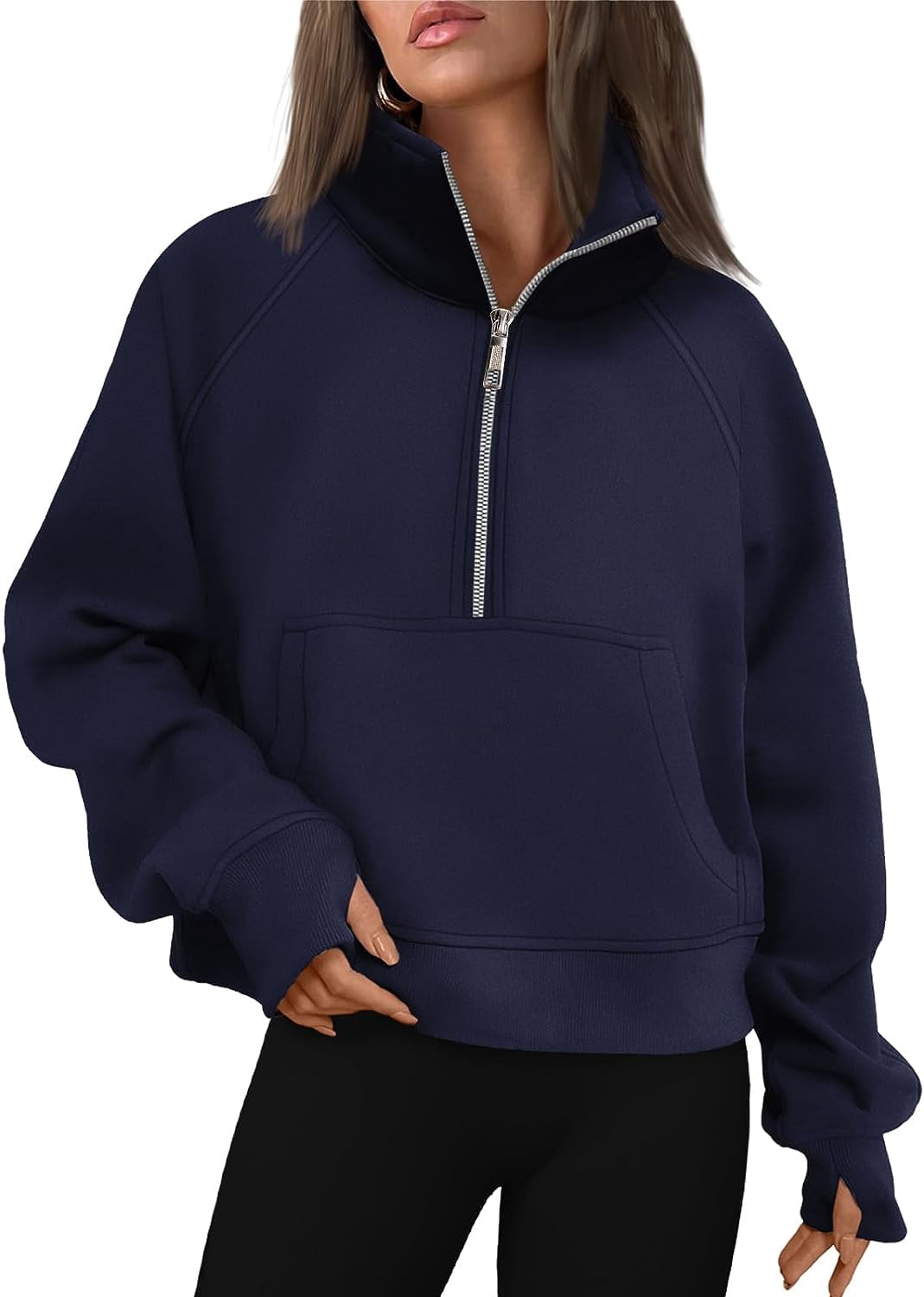 Womens Sweatshirts Half Zip Cropped Pullover Fleece Quarter Zipper ...