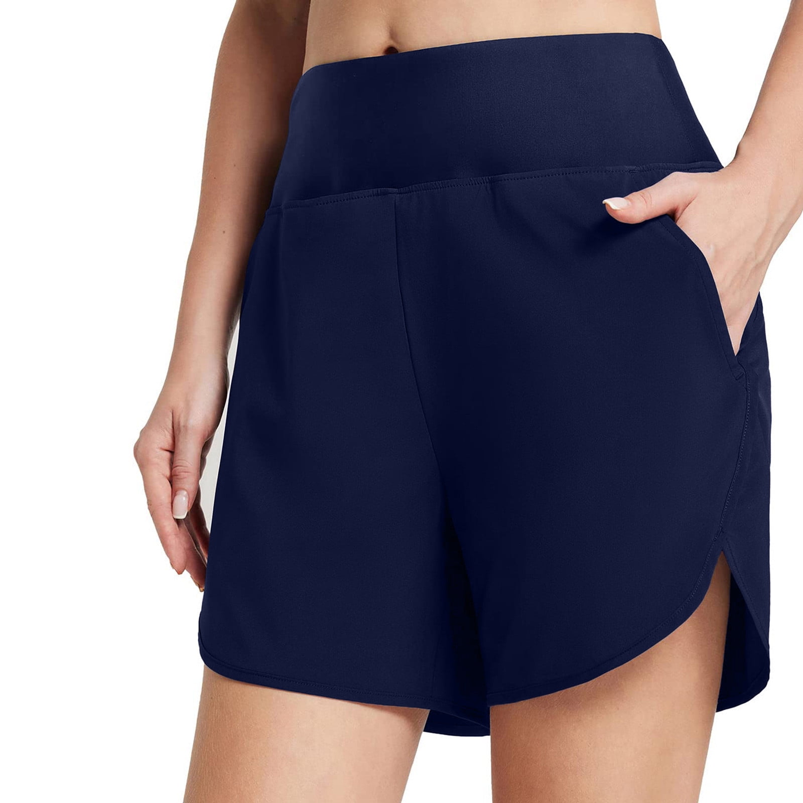 QWIED Womens Swim Shorts High Waisted Swim Drawstring Bottoms Sports ...