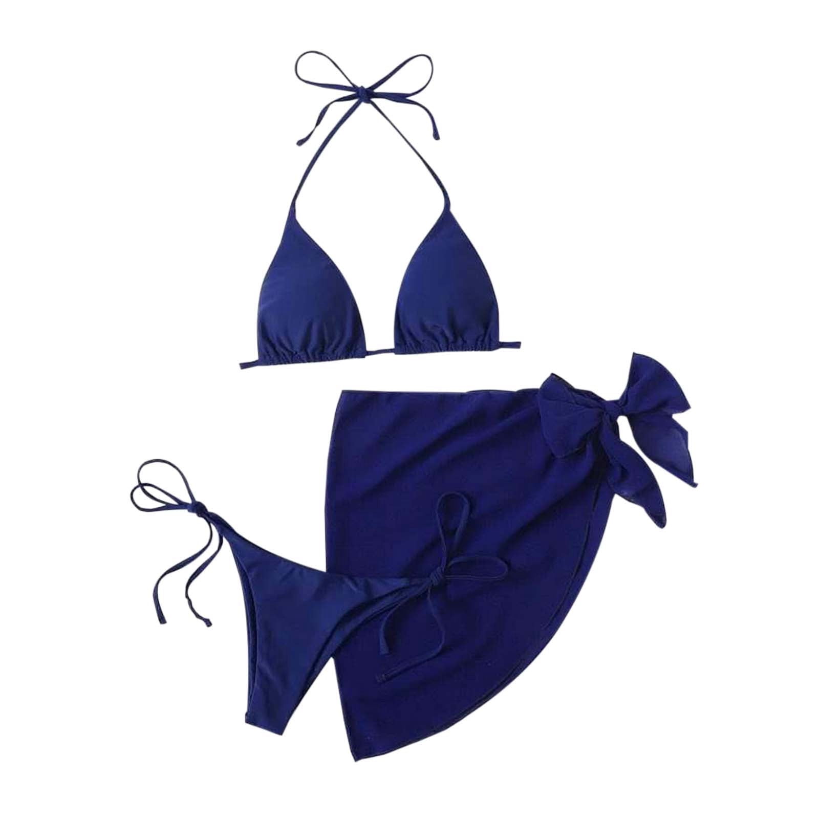 Womens Swimsuits 3 Piece Bikini Set Tie Up Triangle Cup Top with ...