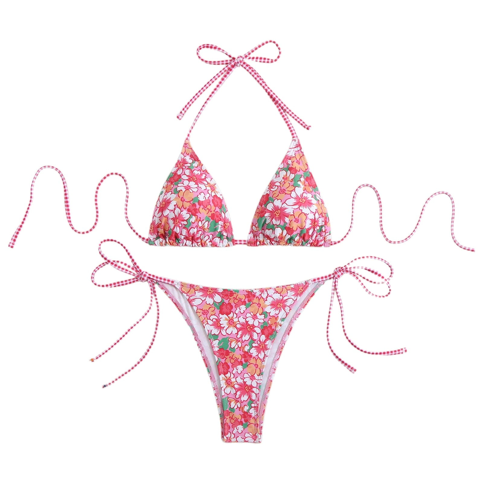 Womens Swimsuits Floral Printed Triangle Lace Up Sexy Separate Bikini ...