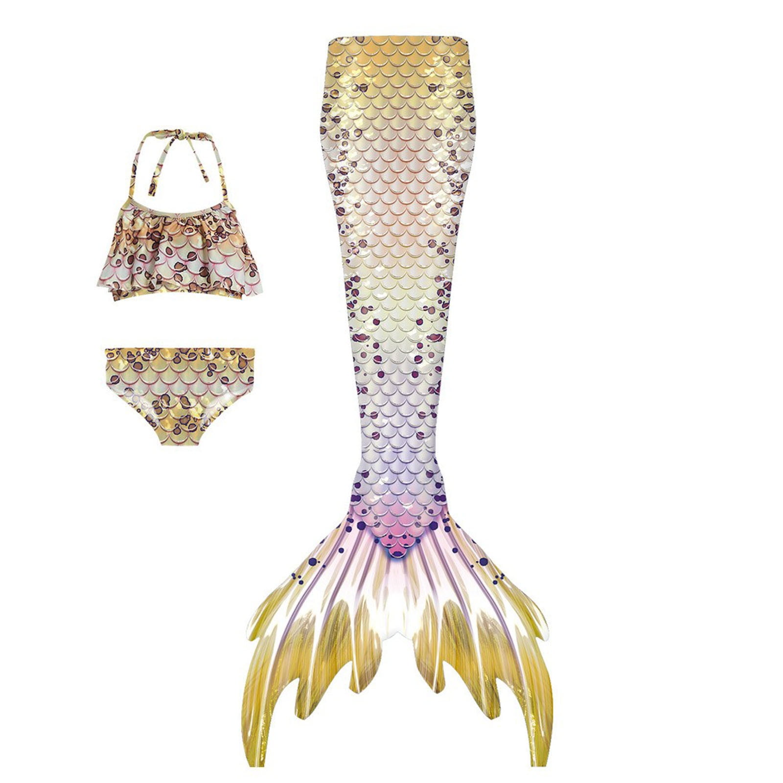 Womens Swimsuits Ruffled Strappy Performance Three-Piece Set Gold Women ...