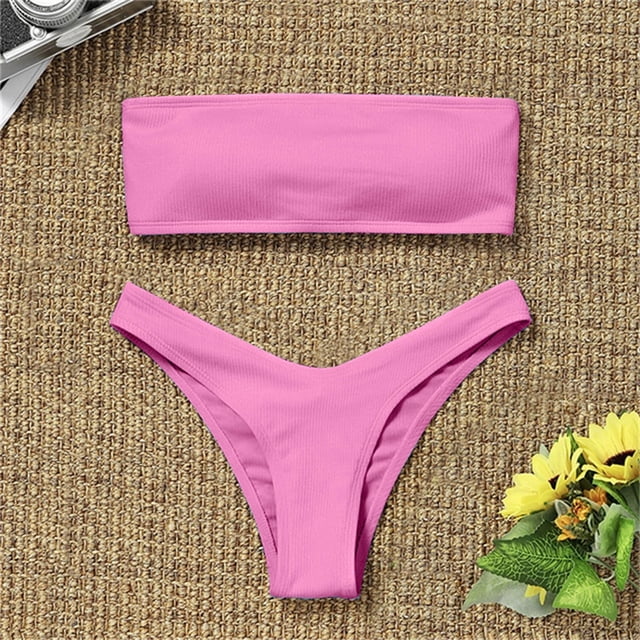 Womens Swimsuits Solid Color Strapless With Thongs Two Piece Tankinis ...