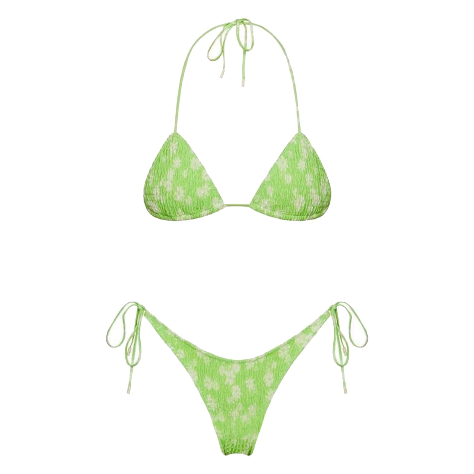 Womens Swimsuits Solid Color Tie Dye Ultrathin Lace Up Halter Sexy ...