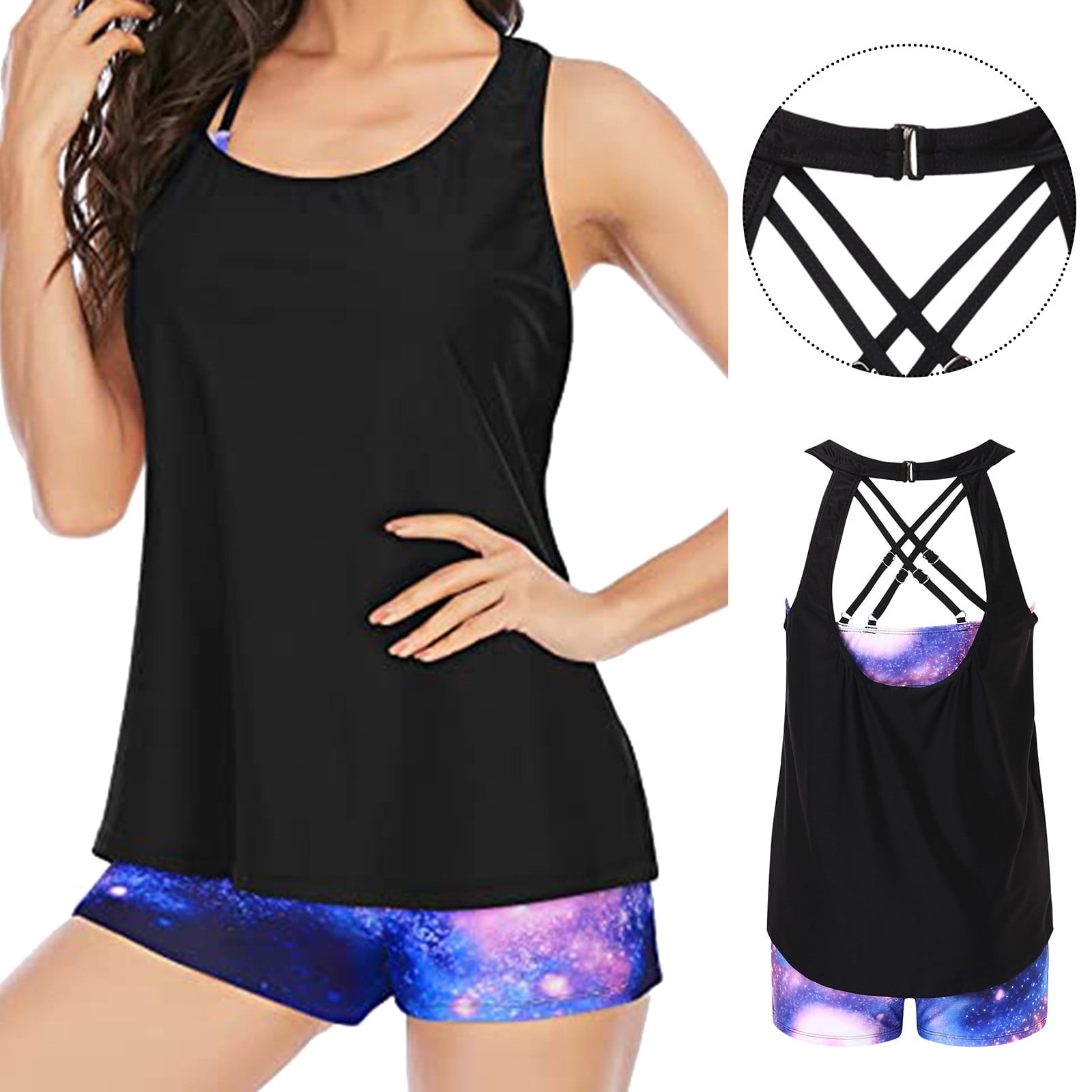 Womens Swimsuits Tankini Swimsuits 3 Piece Bathing Suits Swim Tank Top ...