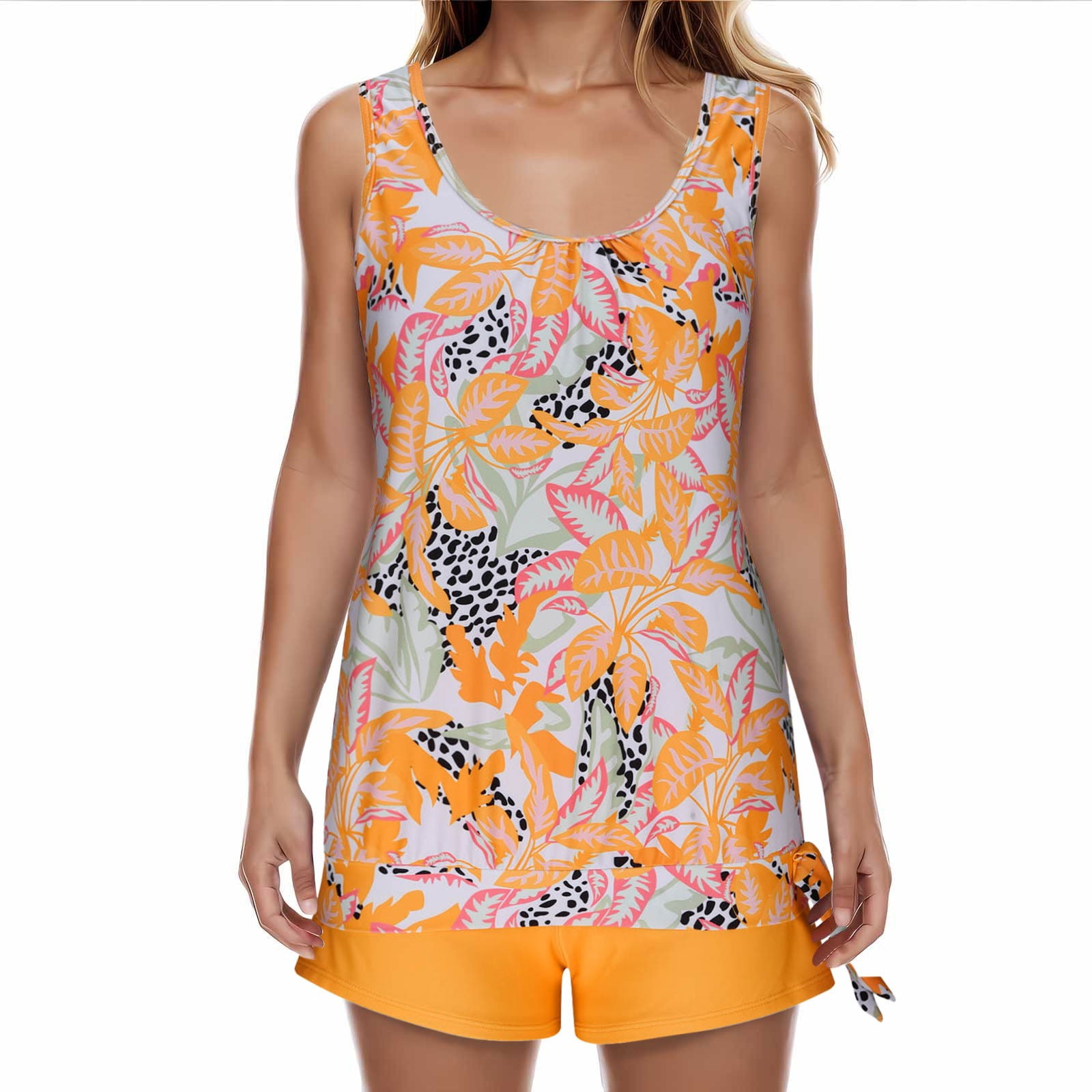 Womens Swimsuits Tankini Two Piece Tropical Print Bathing Suits Tummy ...