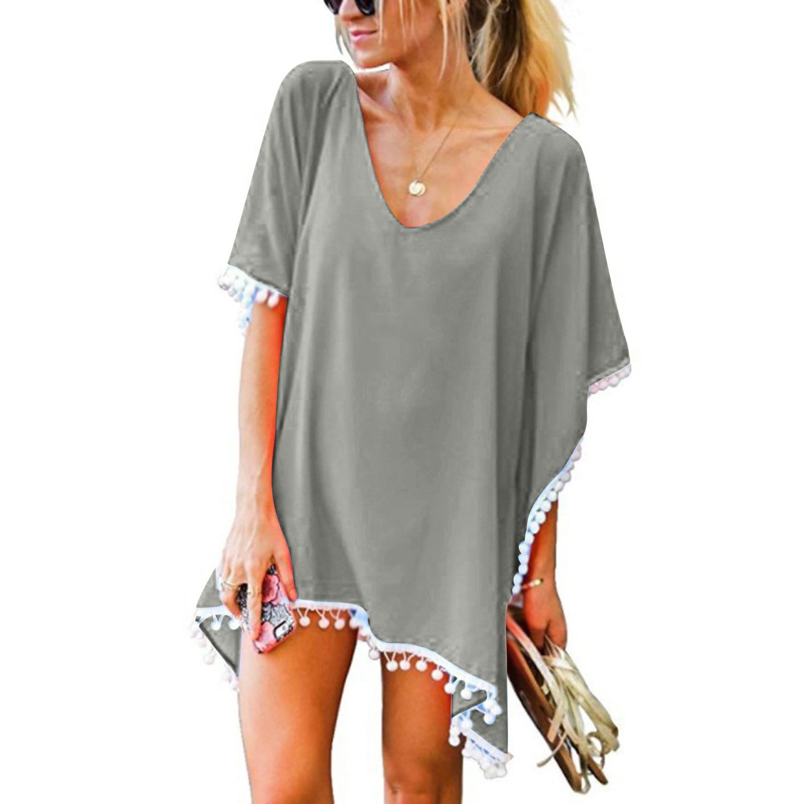 Womens Swimsuits Trim Kaftan Chiffon Tassels Swimwear Beach Loose
