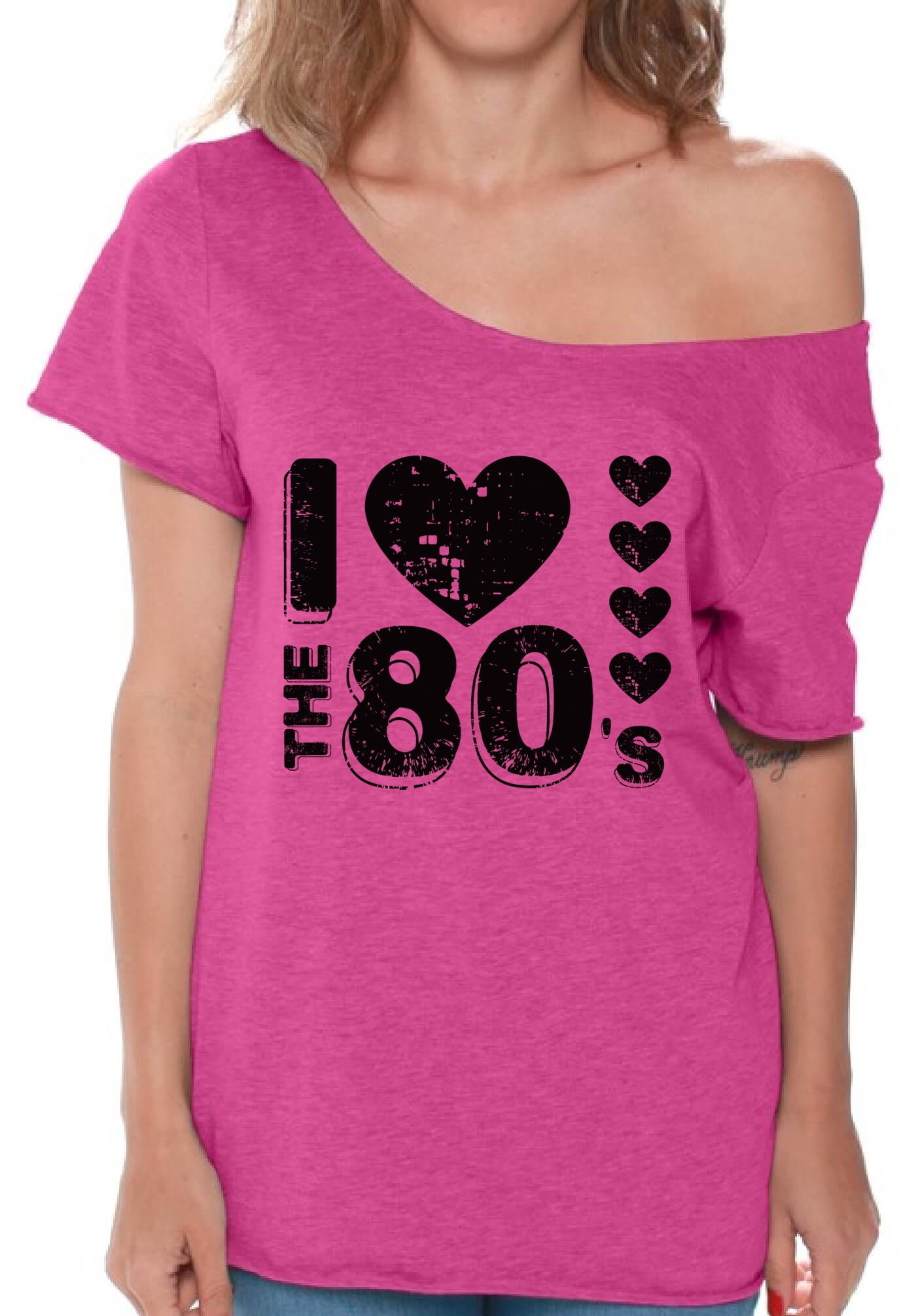 Womens T-Shirt I Love the 80's Black Print Party Color Off Shoulder ...