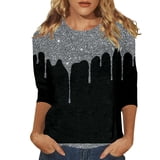 Womens T Shirt Sparkly Graphic Three Quarter Sleeve Fashion Glitter ...