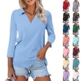 Womens T Shirts 3/4 Sleeve Collar Solid Color Polo Shirt Summer Casual ...