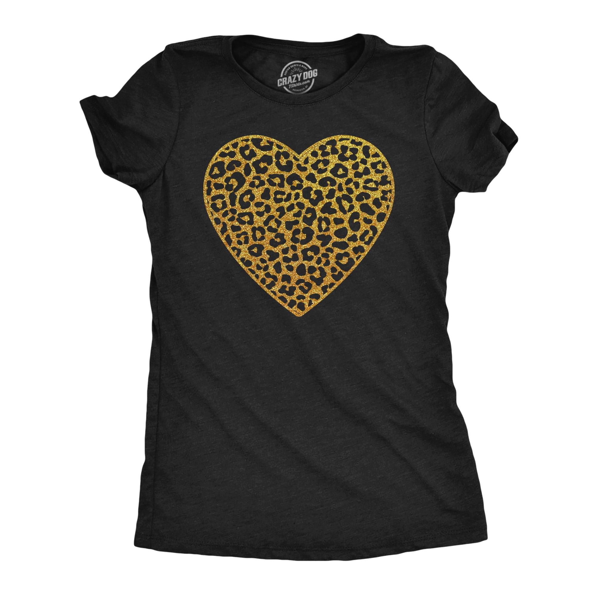 Womens T Shirts Gold Glitter Leopard Print Heart Cute Graphic Tee ...