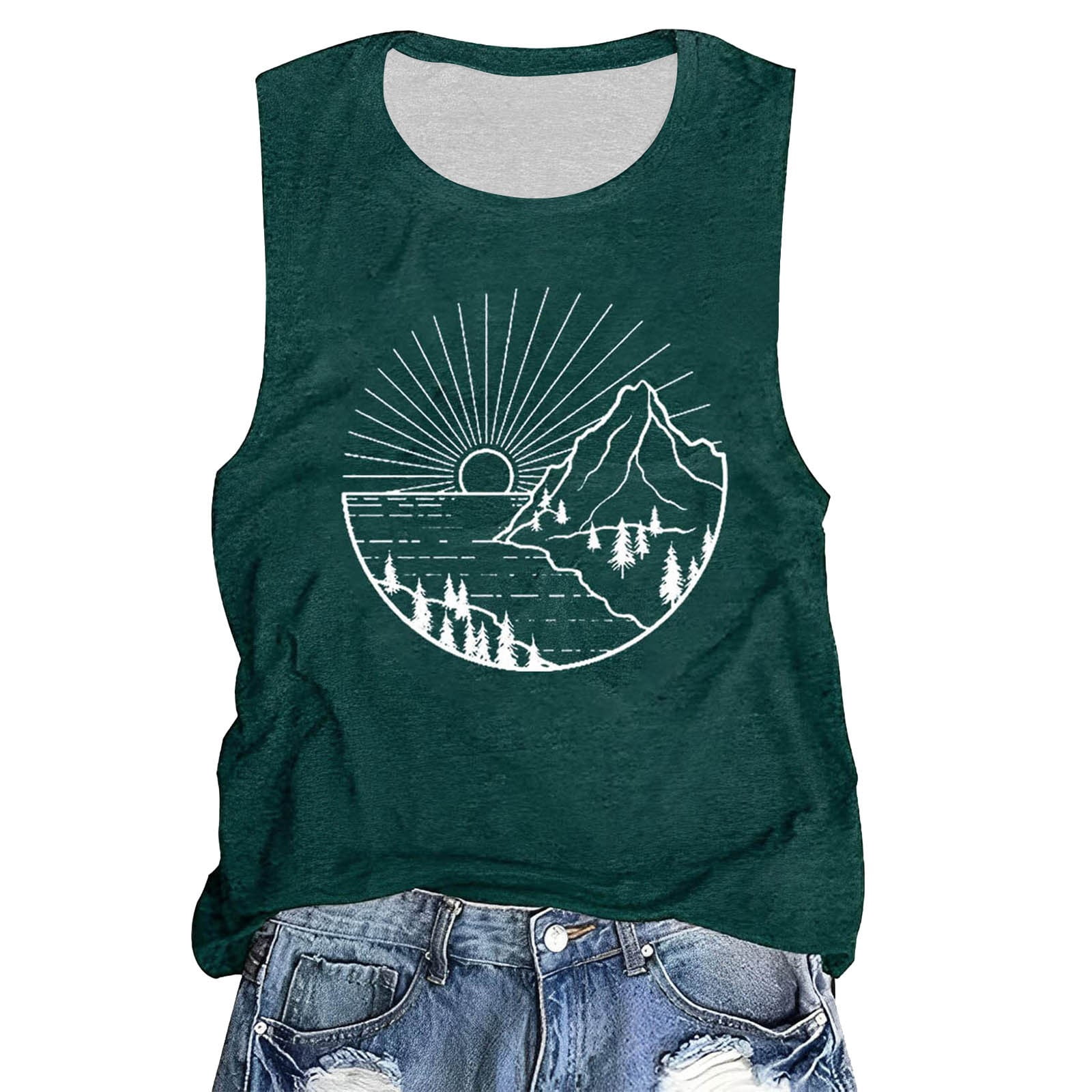 Womens T Shirts Loose Fit Cartoon Print Sleeveless Crew Neck Tops for ...