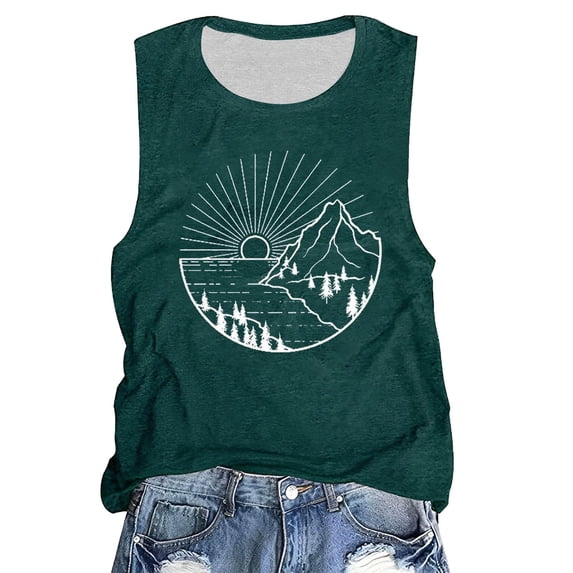 Womens T Shirts Loose Fit Cartoon Print Sleeveless Crew Neck Tops for ...