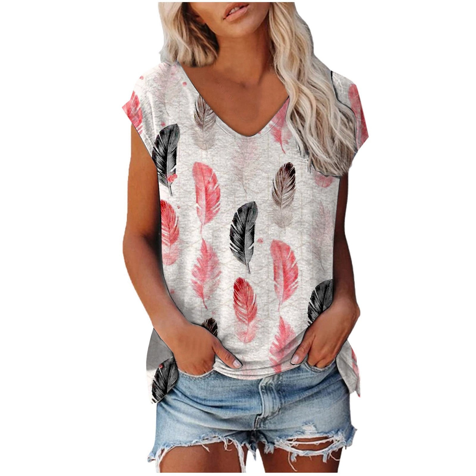 Womens Loose Fit V Neck T Shirts Summer Low Neckline Ultra Short