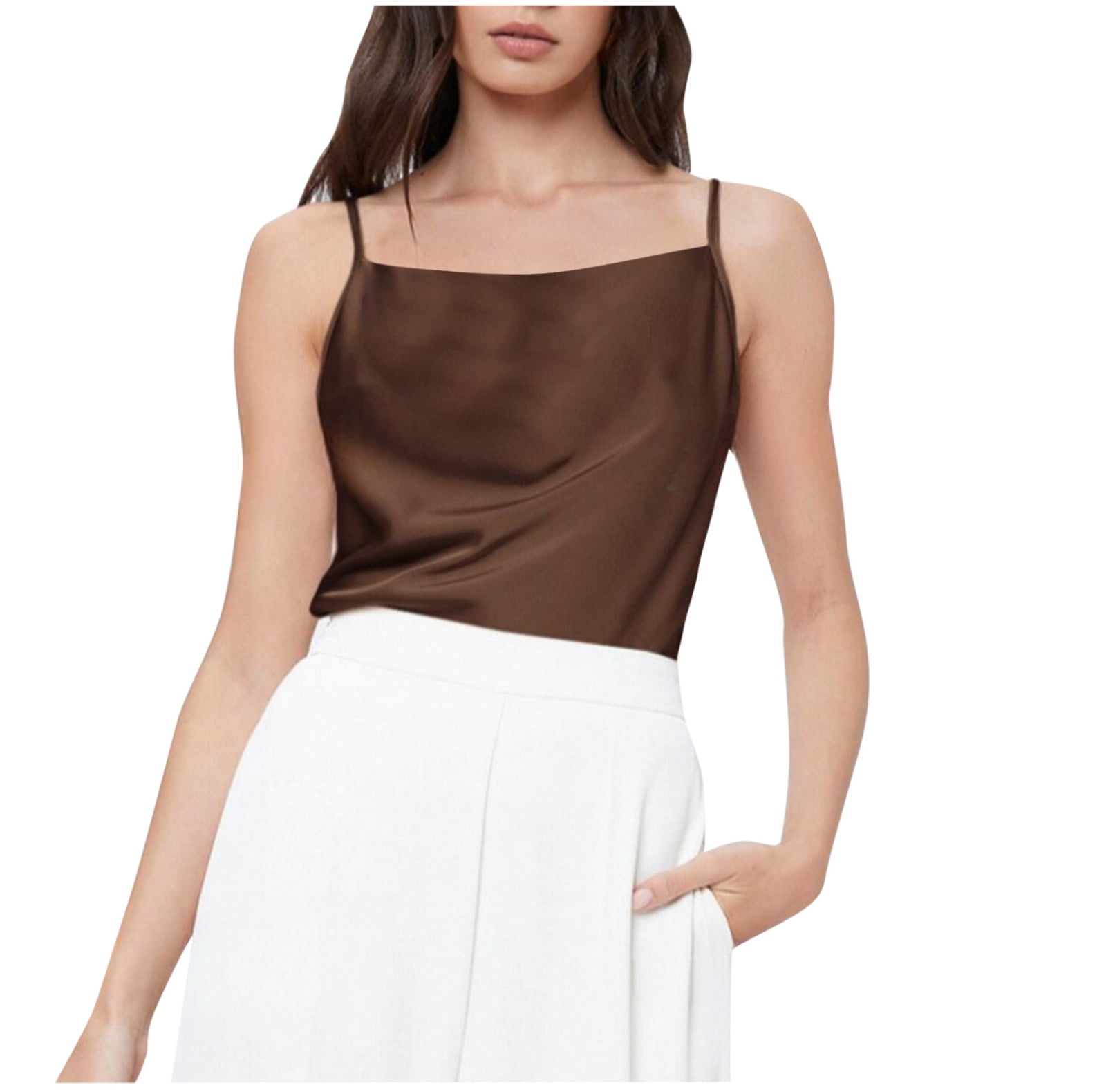 Womens Tank Top Satin Solid Sleeveless Casual Blouse Camisoles Brown M - Walmart.com