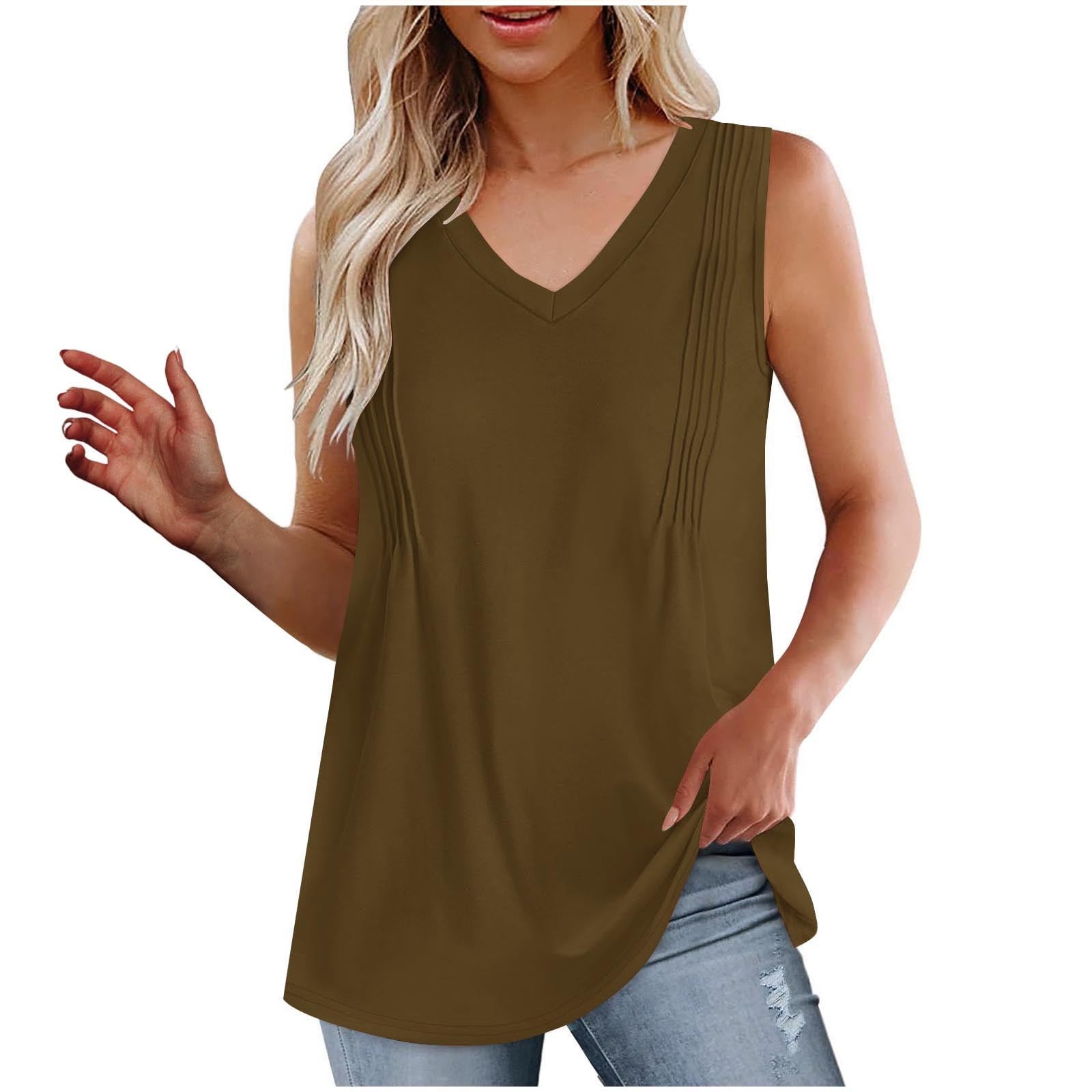 Womens Tank Tops 2026 Pleated V Neck Tank Top Summer Casual Sleeveless ...