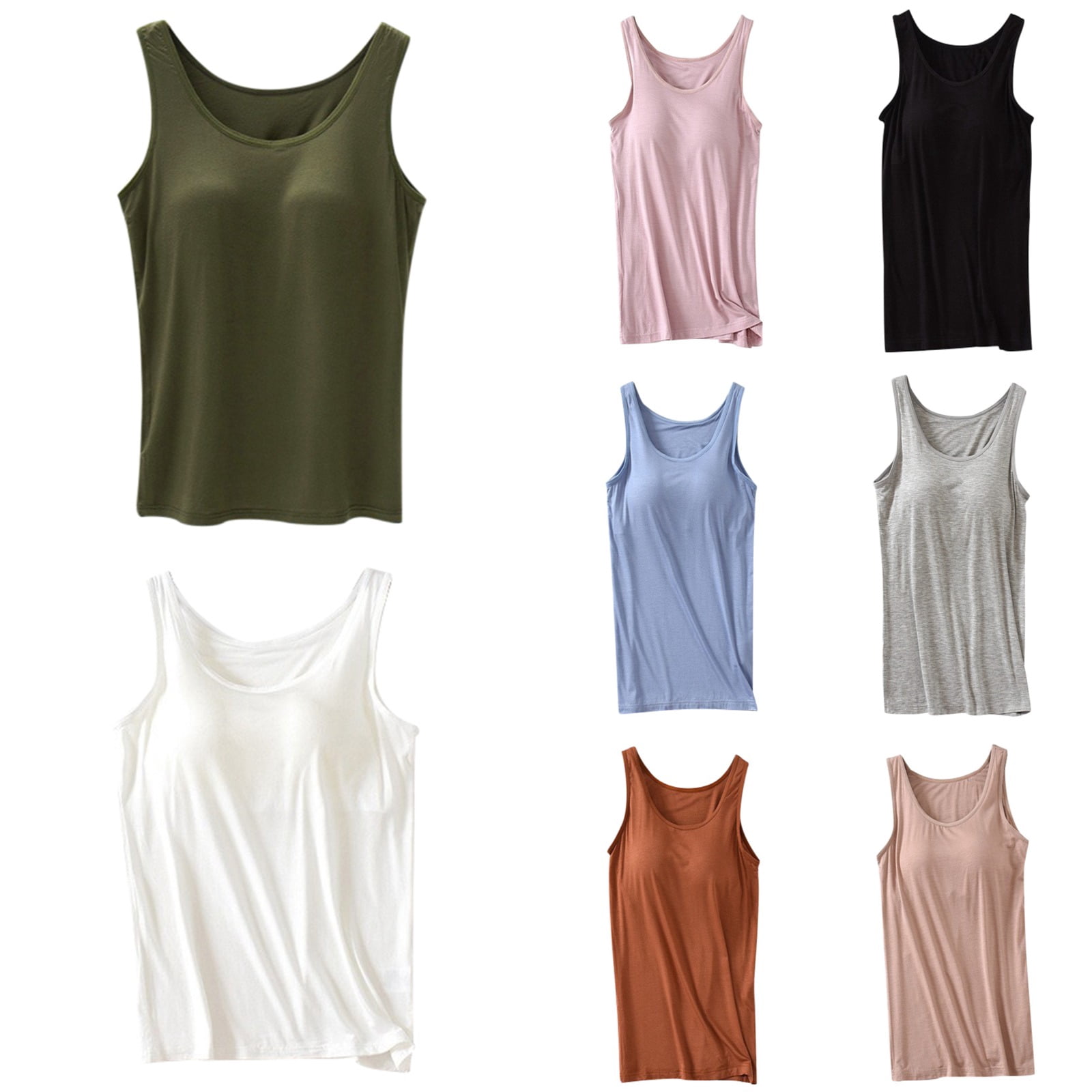 Womens Tank Tops With Built In Bra 2025 Summer Casual Crew Neck ...