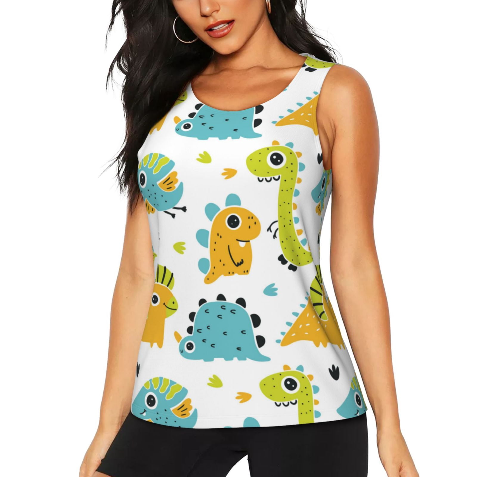 Womens Tank Tops, Cartoon Dinosaur Cute Printb Athletic Workout Tank ...