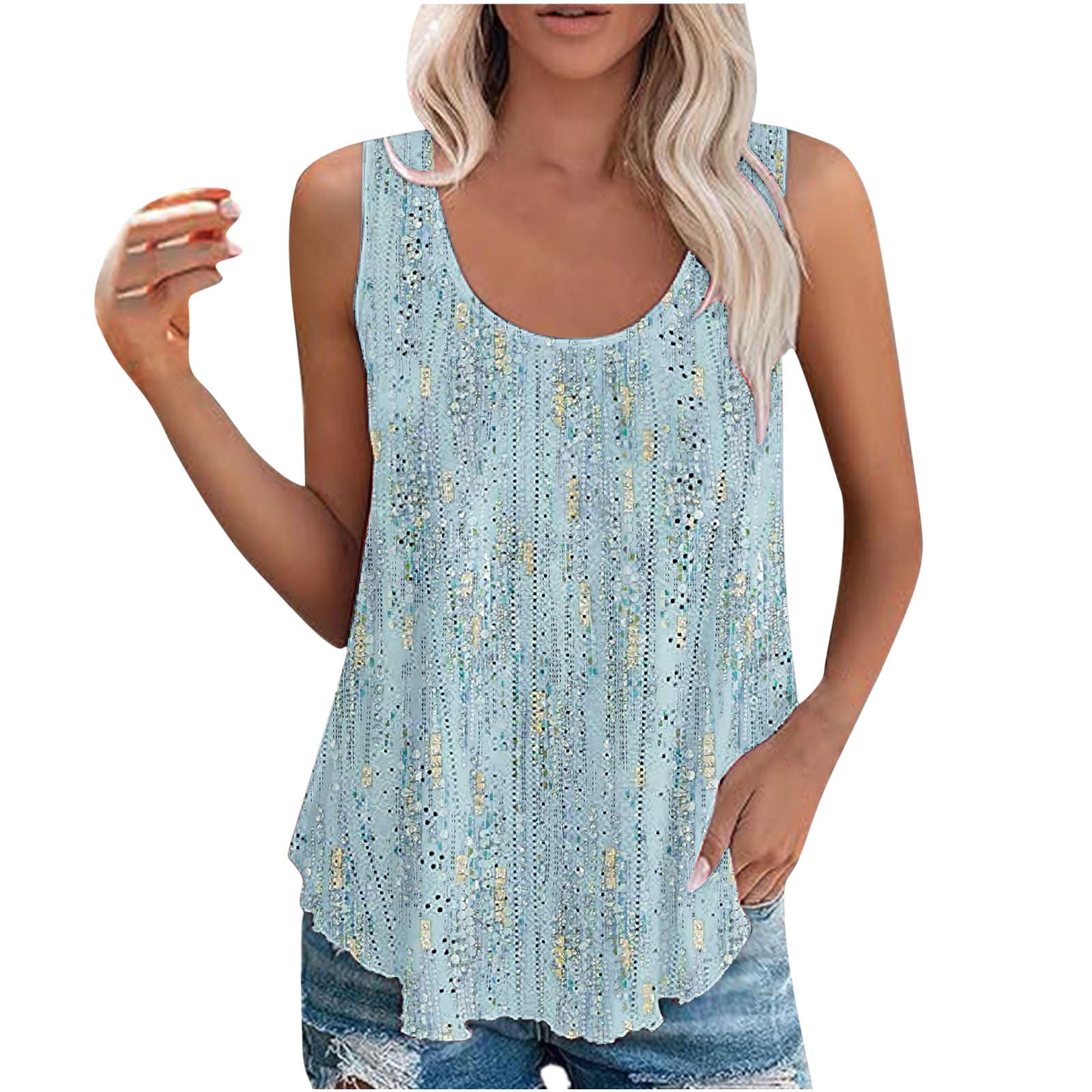 Womens Tank Tops Clearance under $5 Plus Size Round Neck Sleeveless ...