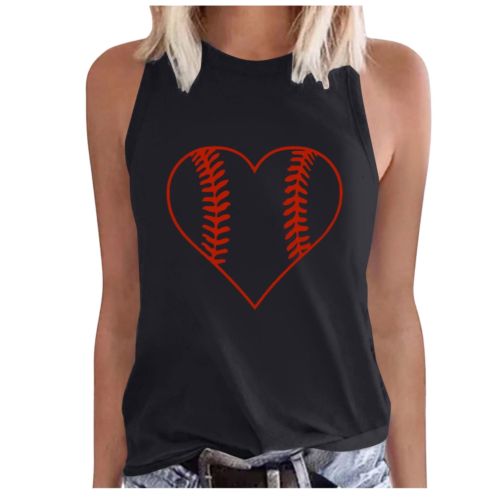 Womens Tank Tops Crewneck Loose Fit Basic Casual Summer Side Split ...