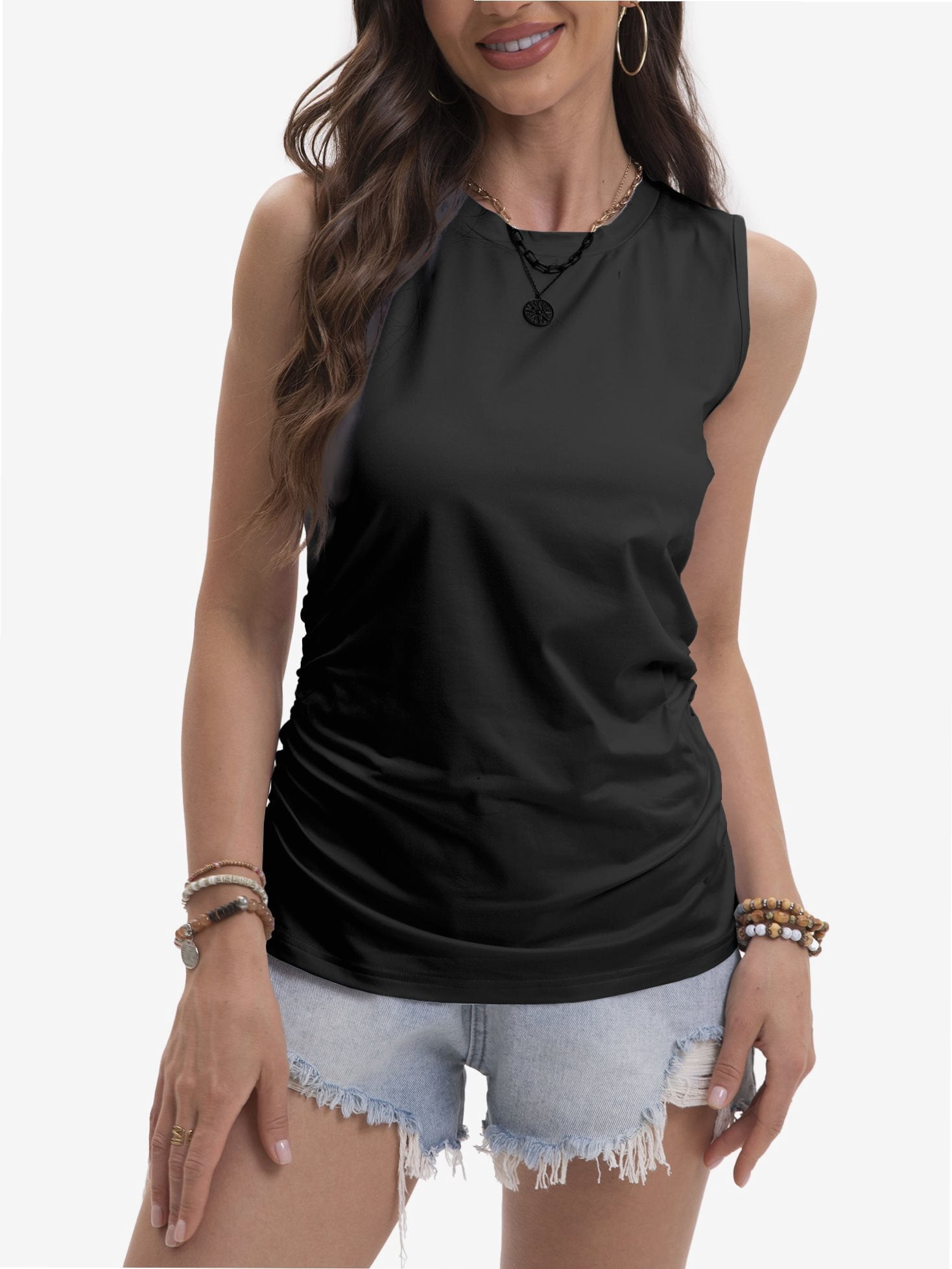 Womens Tank Tops Crewneck Sleeveless Shirts Slim Fitted Top Casual ...
