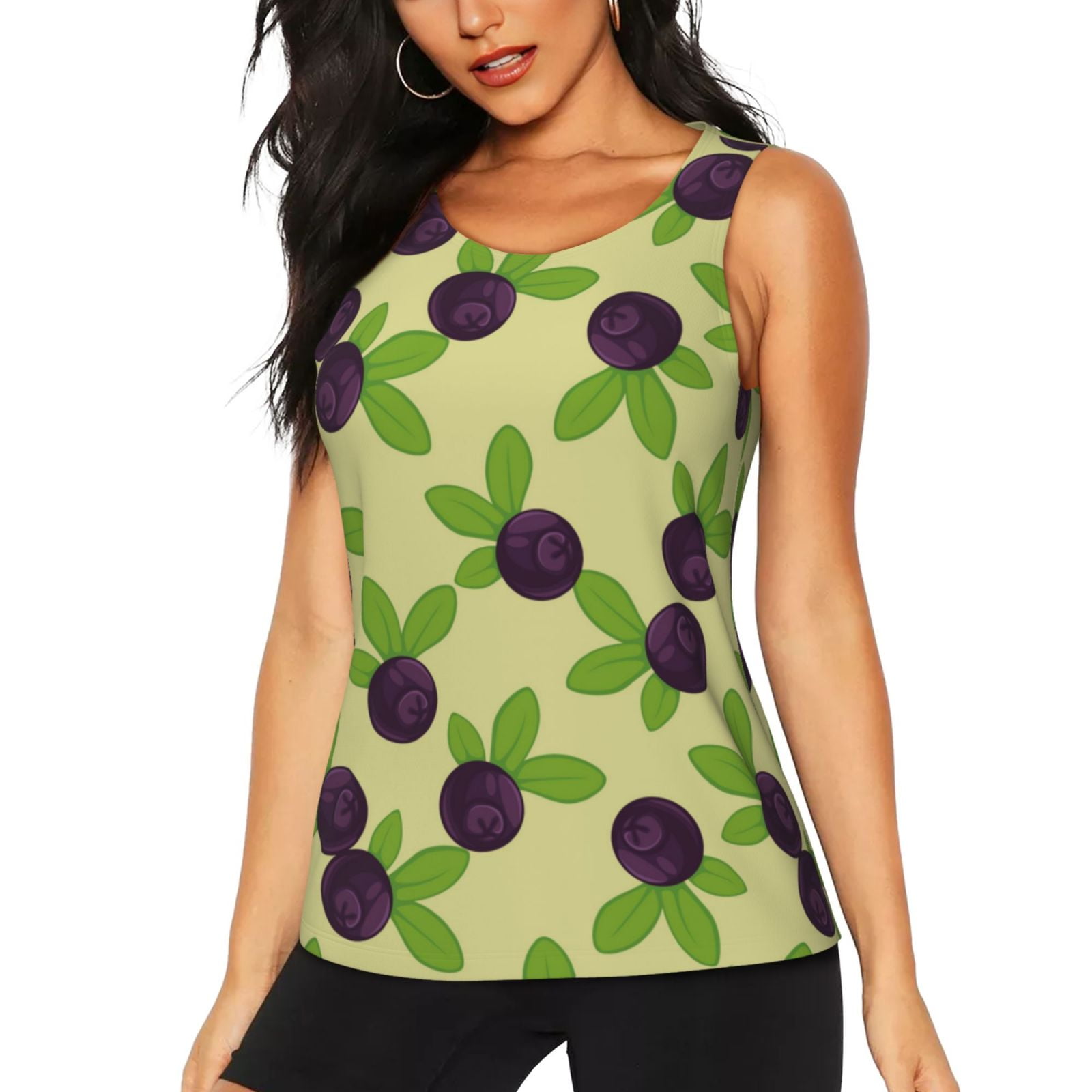 Womens Tank Tops, Cute Purple Blueberry Leaves Round Neck Sleeveless ...