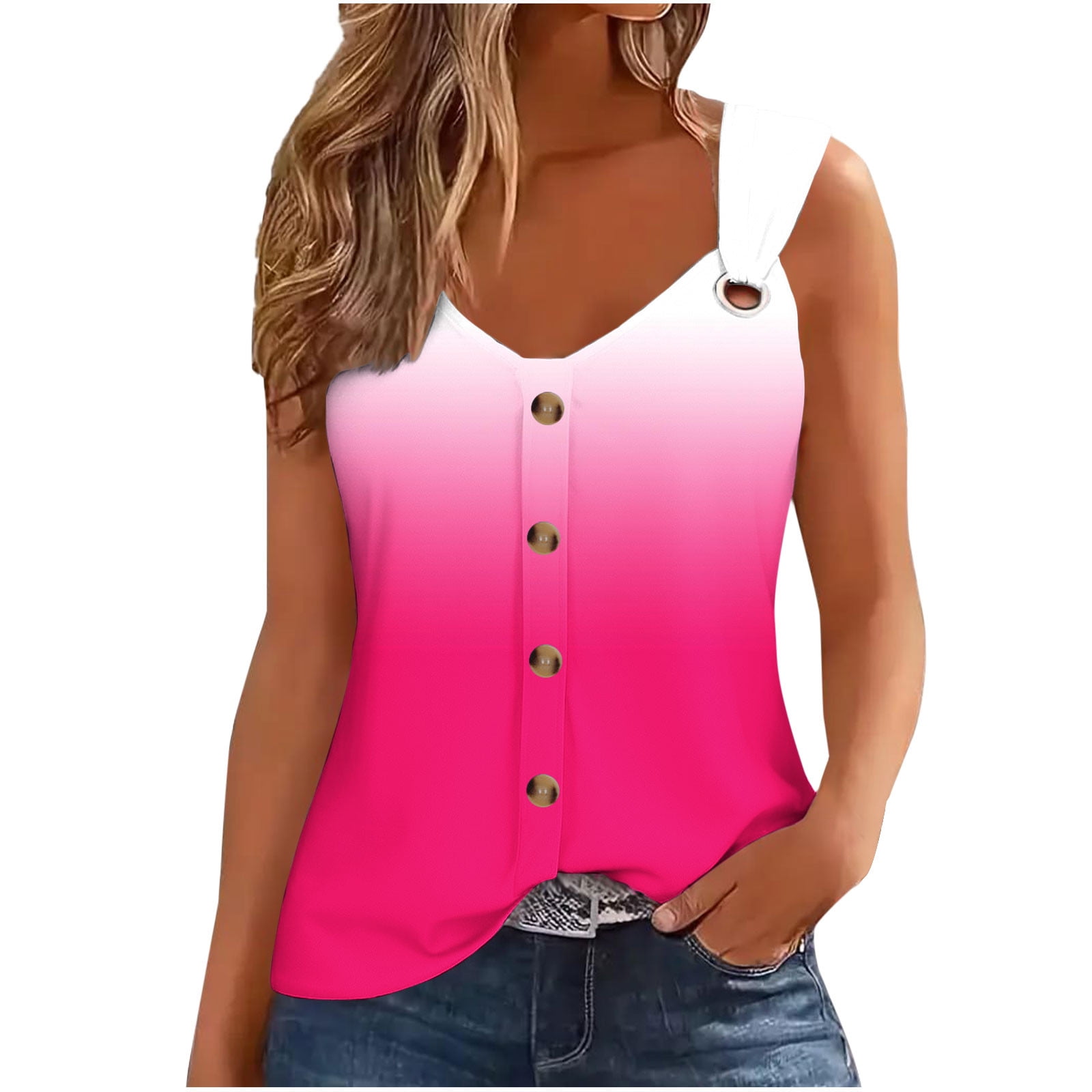 Womens Tank Tops Loose Fit Sevevn Women's Solid Color Camisole Sleeveless T-Shirt Loose Tank Top ...