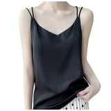 Womens Tank Tops Loose Fit Silk Satin Camisole V Neck Spaghetti Strap ...