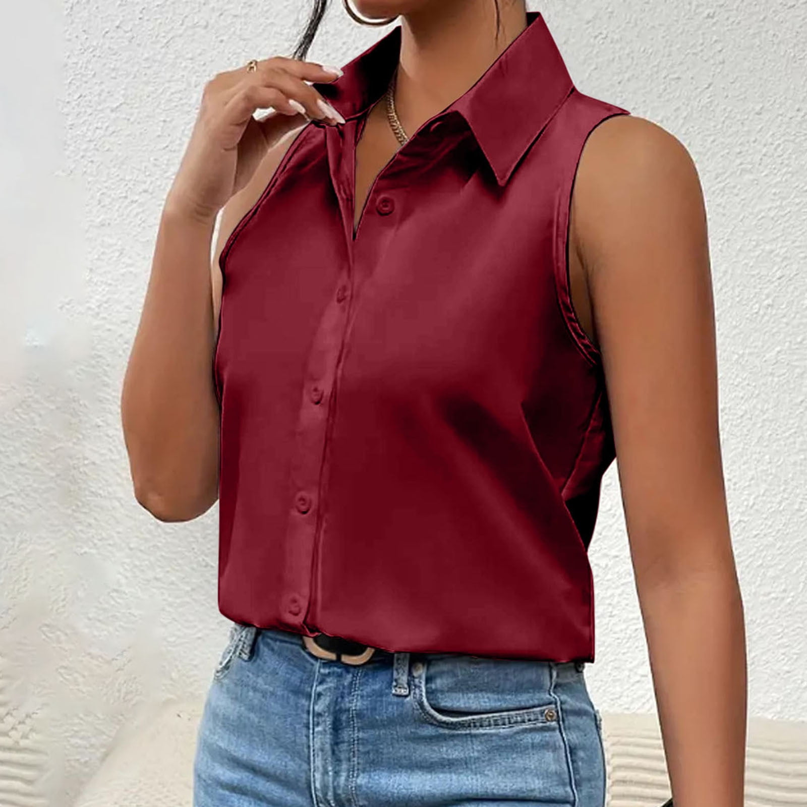 Womens Tank Tops Plus Size,Womens Tops 2024 Sleeveless Solid Turdown ...
