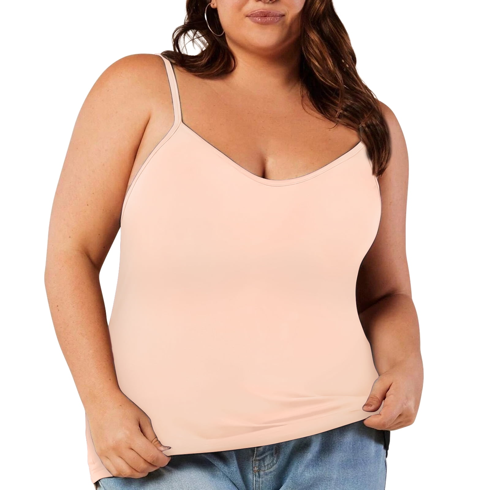 Womens Tank Tops Women's Plus Size Camisole Adjustable Strap Camisole with Built in Padded Bra ...