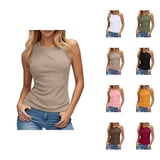 Womens Tank Tops with Built in Bras Summer Crewneck Ribbed Stretchy ...