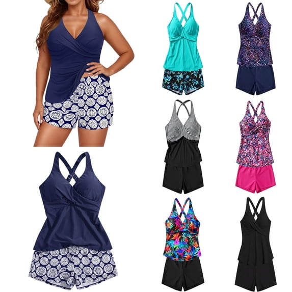 Womens Tankini Bathing Suits with Skirt Two Piece Tummy Control ...