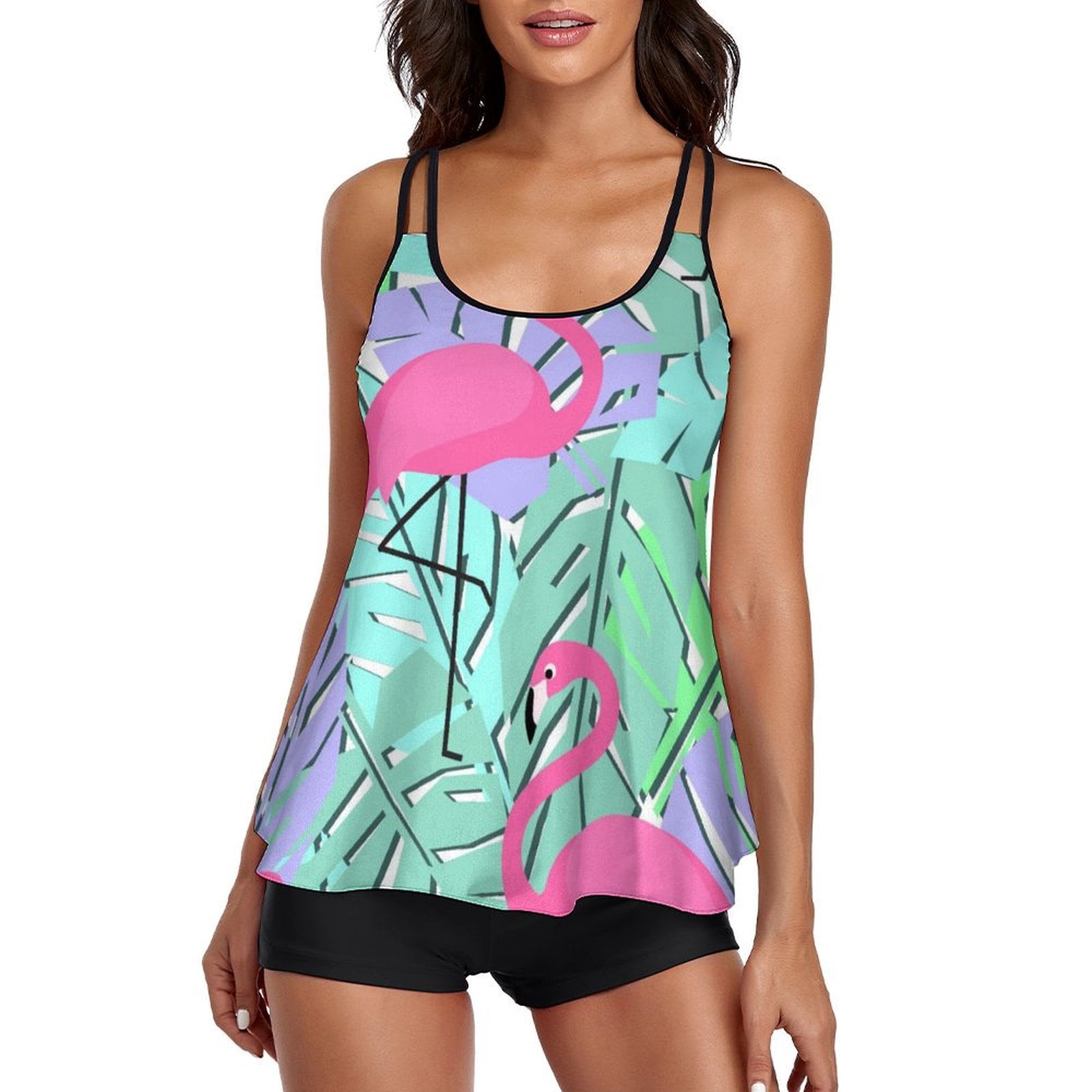 Womens Tankini swimsuit Flamingo Tummy Control Bathing Suit Tank Top ...