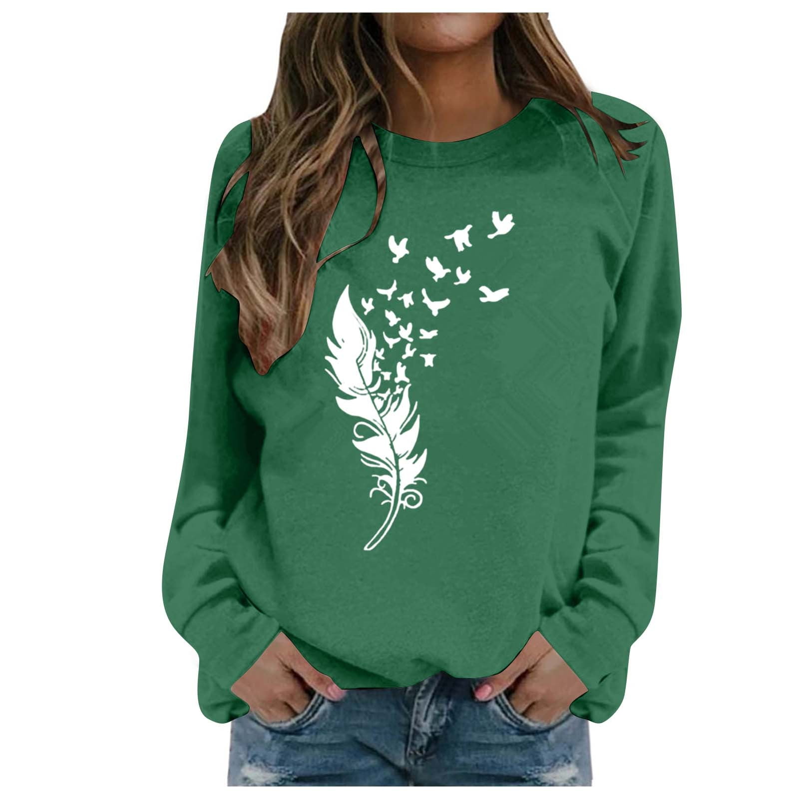 Womens Tee Feather Print Long Sleeve Athletic School Outfits for ...