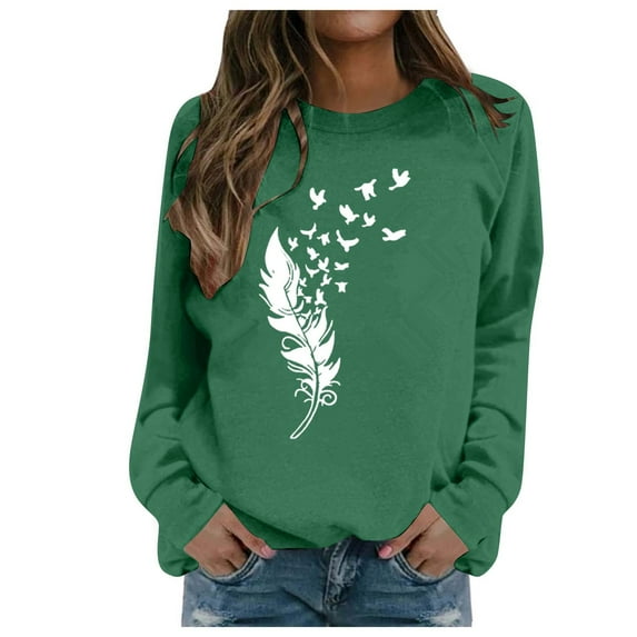 Womens Tee Feather Print Long Sleeve Athletic School Outfits for ...