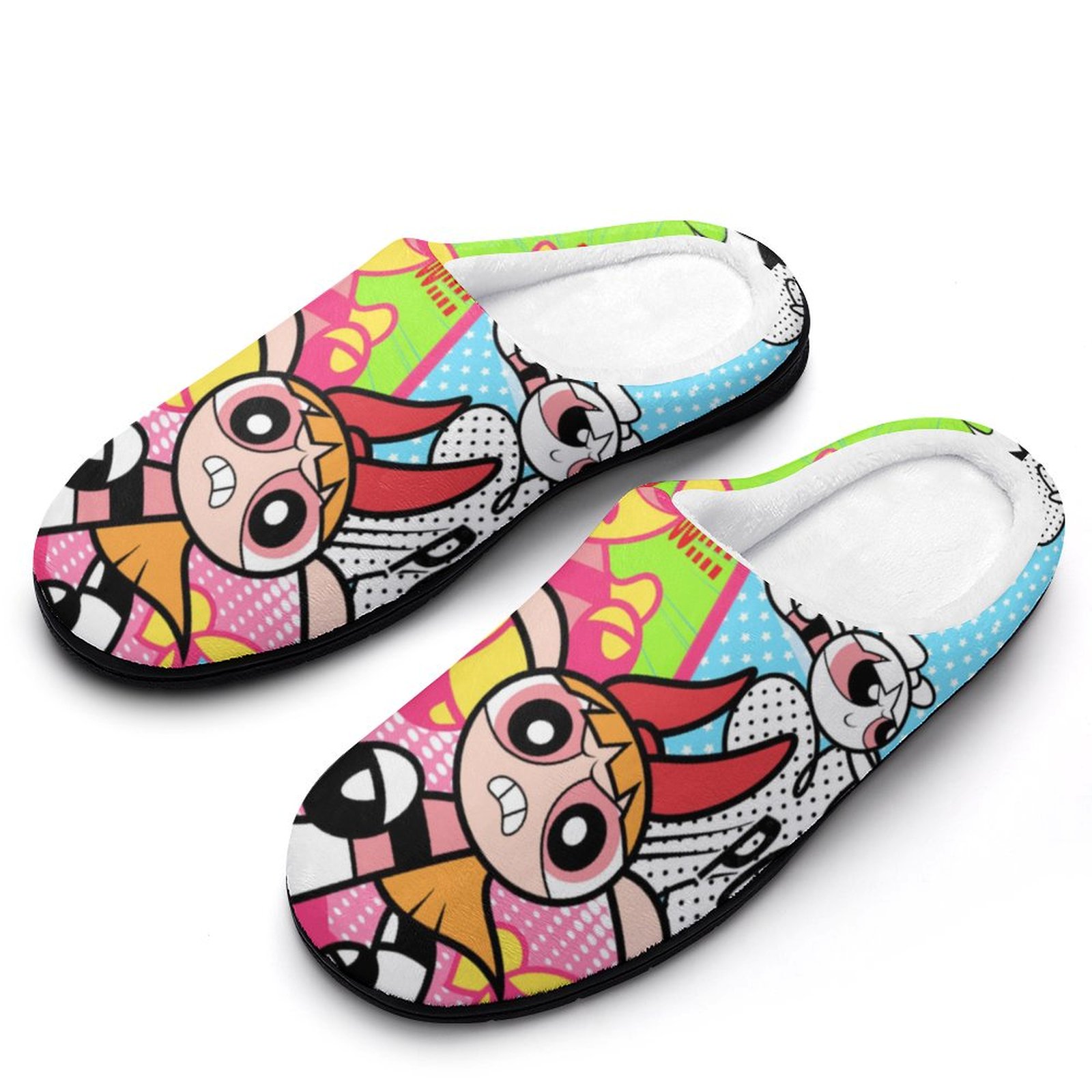 Womens The Powerpuff Girls Slippers Non-Slip Fuzzy House Slippers Warm ...