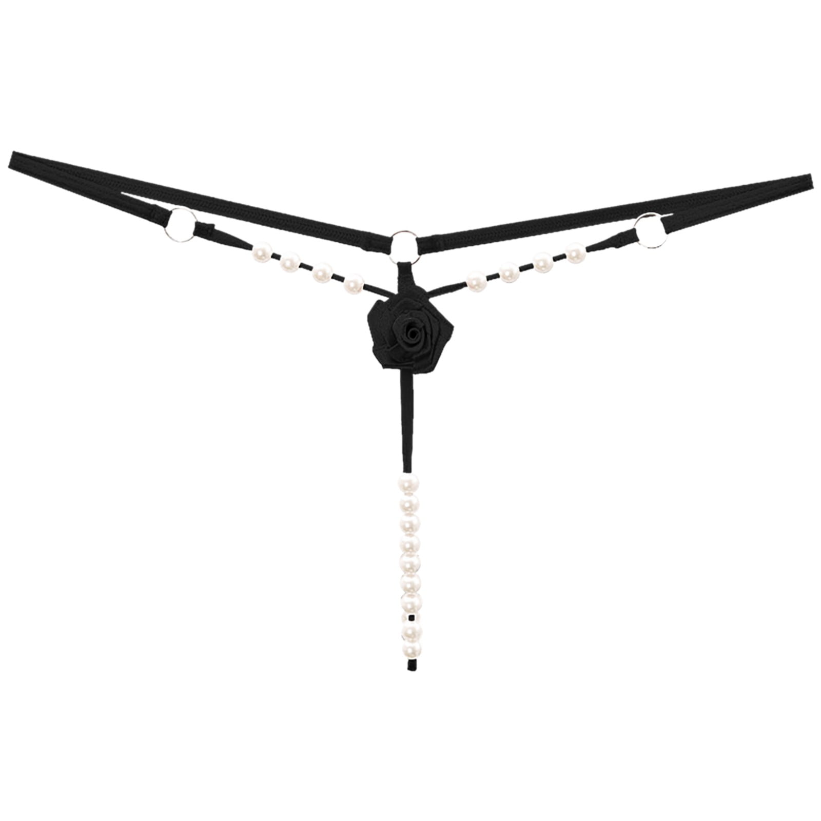 Womens Thong Underwear Black Thong Peral Chain String Low Rise T-Back ...