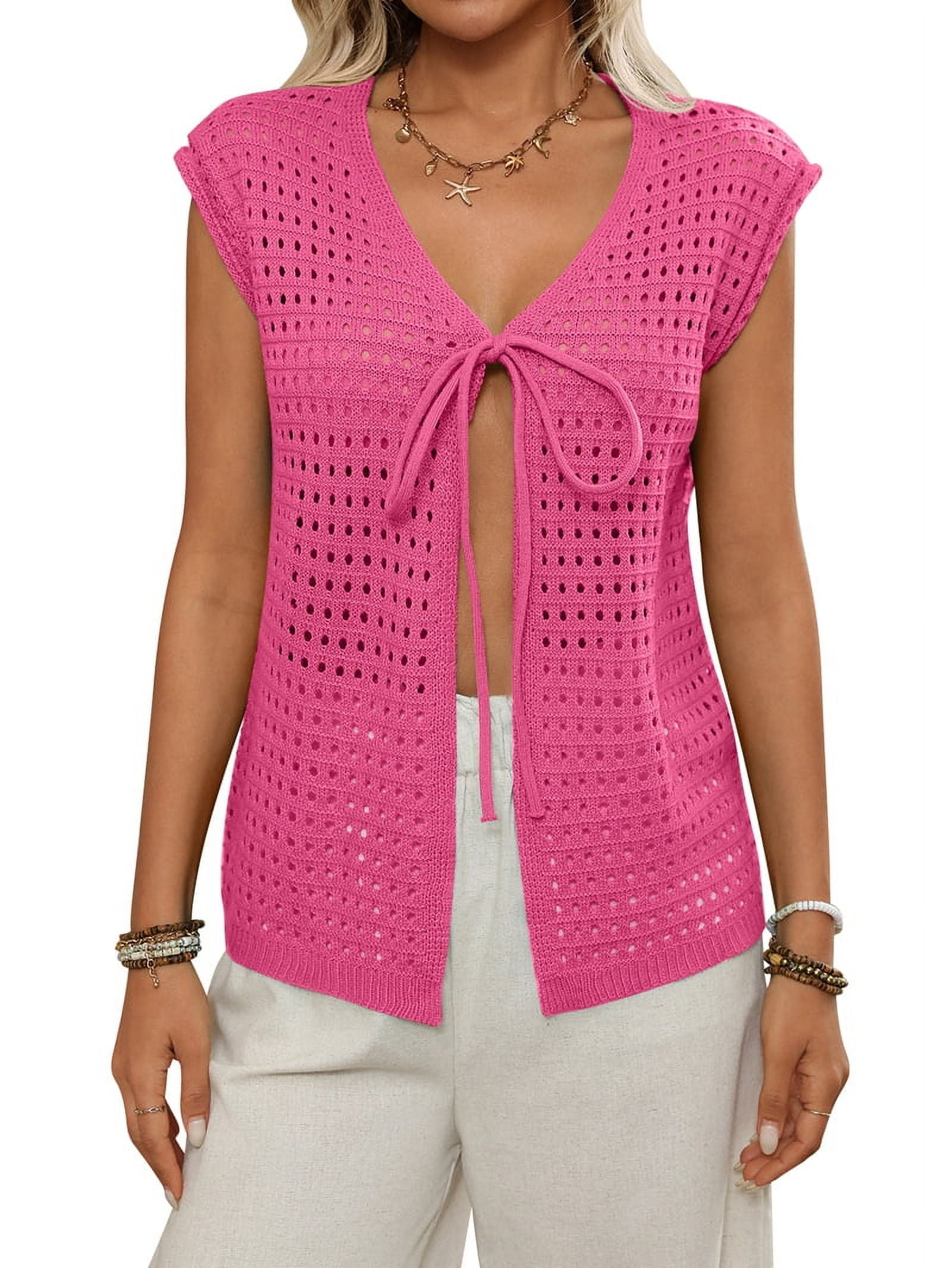 Womens Tie Crochet Shrug Short Sleeve Open Front Knit Cropped Cardigan ...