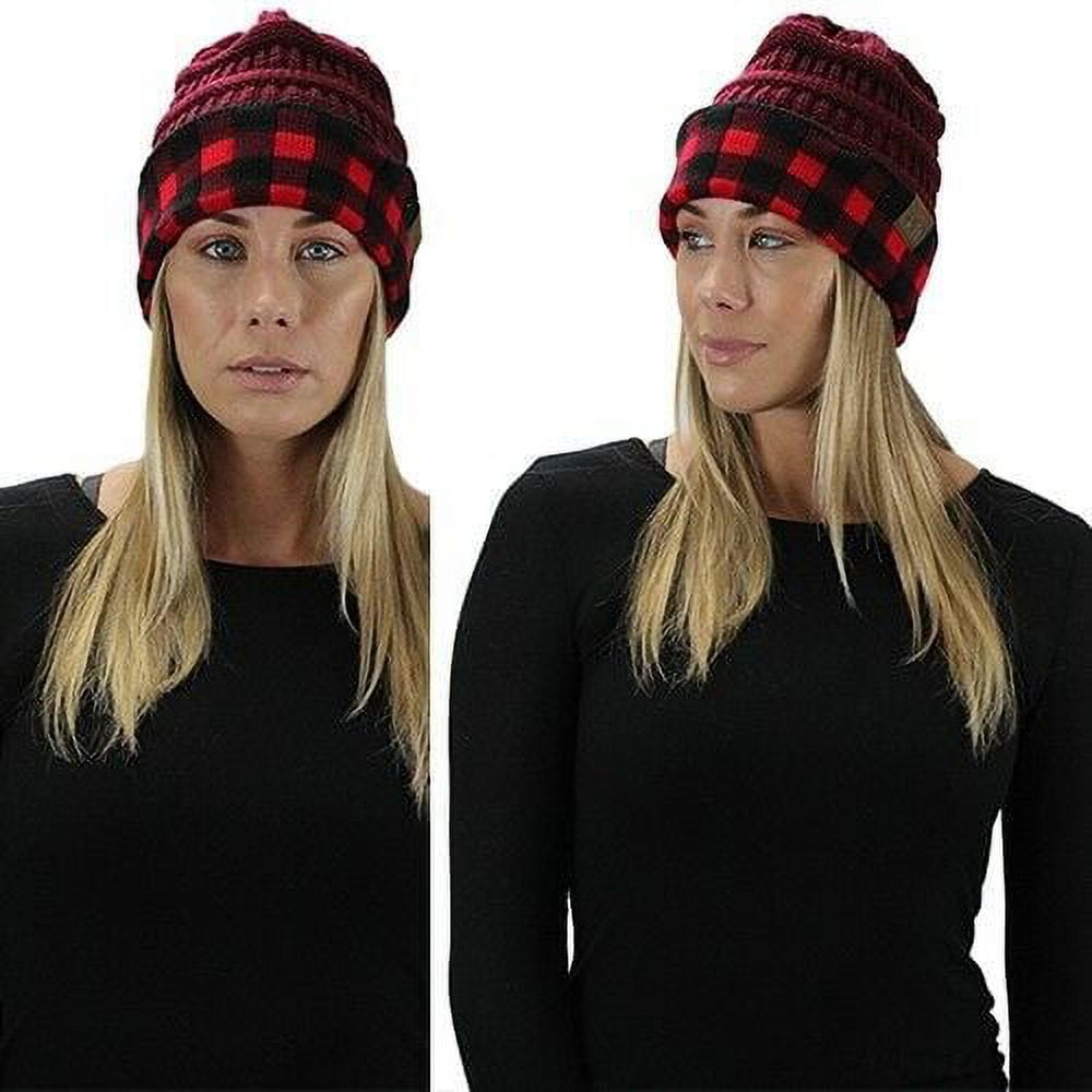 Womens Toboggan Beanie Buffalo Plaid Hat Checkered Red - Walmart.com