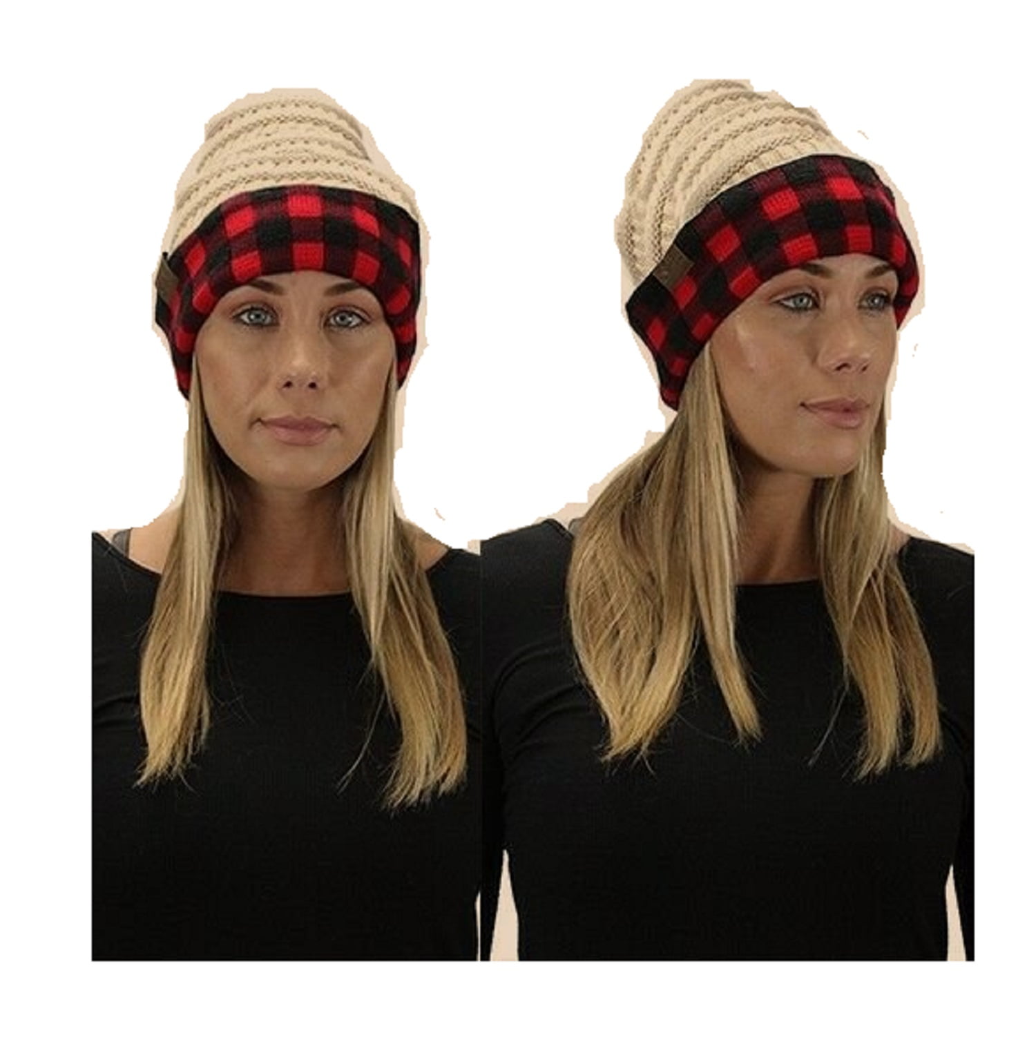 Womens Toboggan Buffalo Plaid Beanie Hat Checkered Red - Walmart.com