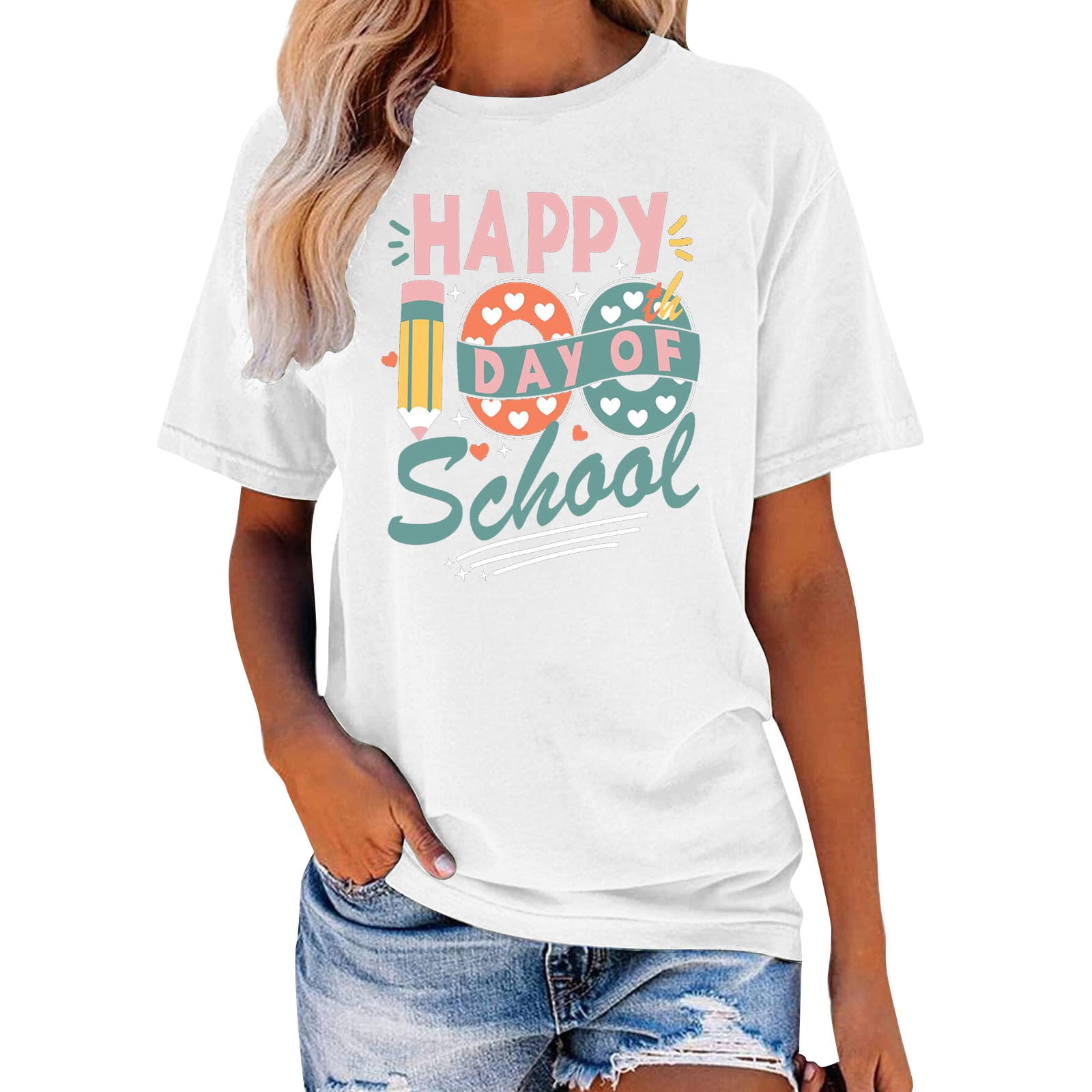 Womens Tops 100 Days Of School Shirts for Women Happy 100th Days ...