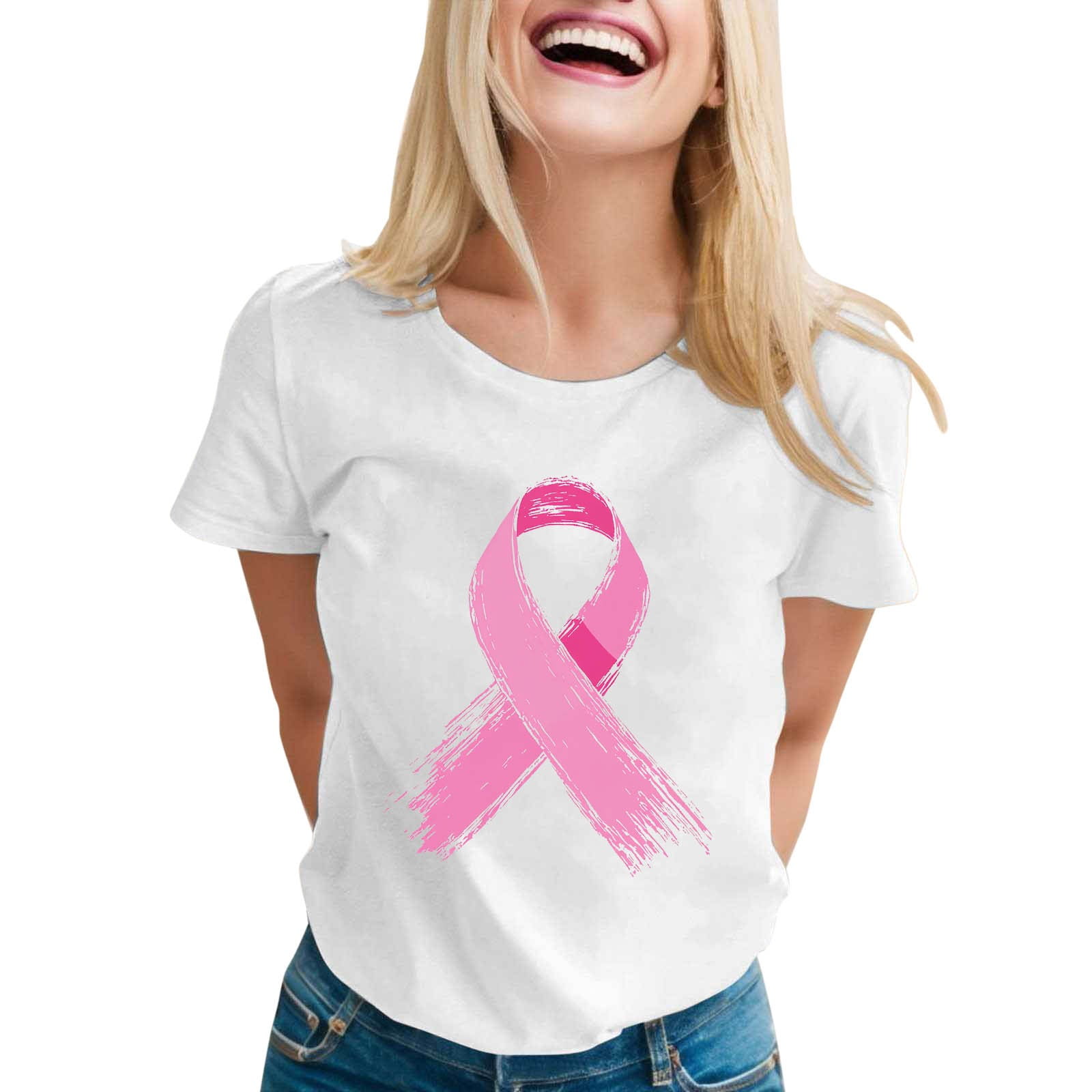 Womens Tops Blouses Short Sleeve Round Neck Cancer Awareness Ribbon ...