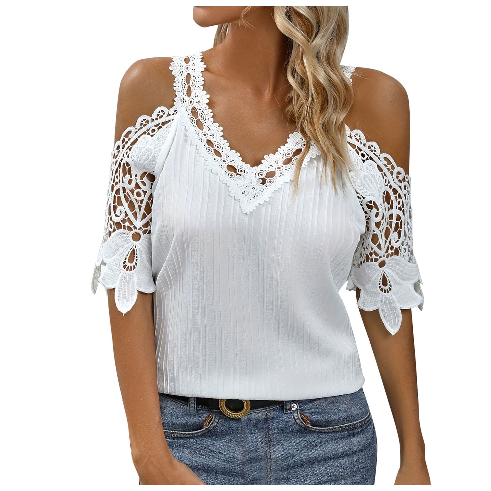 Womens Tops Casual,Women's Solid Color Lace Lace Top,Dressy Tops For ...