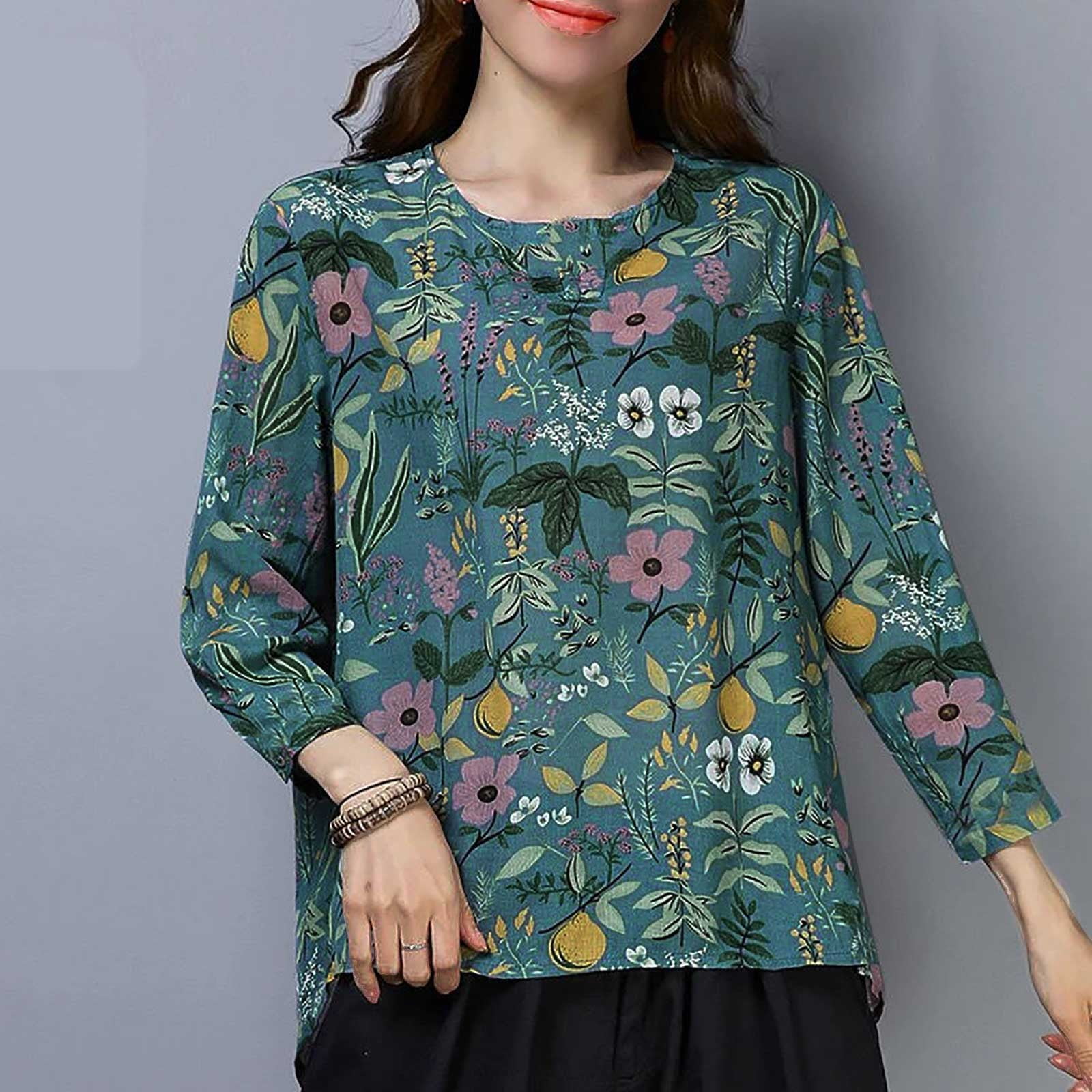 Womens Tops Clearance 3/4 Length Sleeves Plus Size Cotton Blend Boho ...