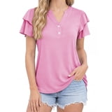 Womens Tops Dressy Casual Ruffle Short Sleeve V Neck Blouses Summer ...