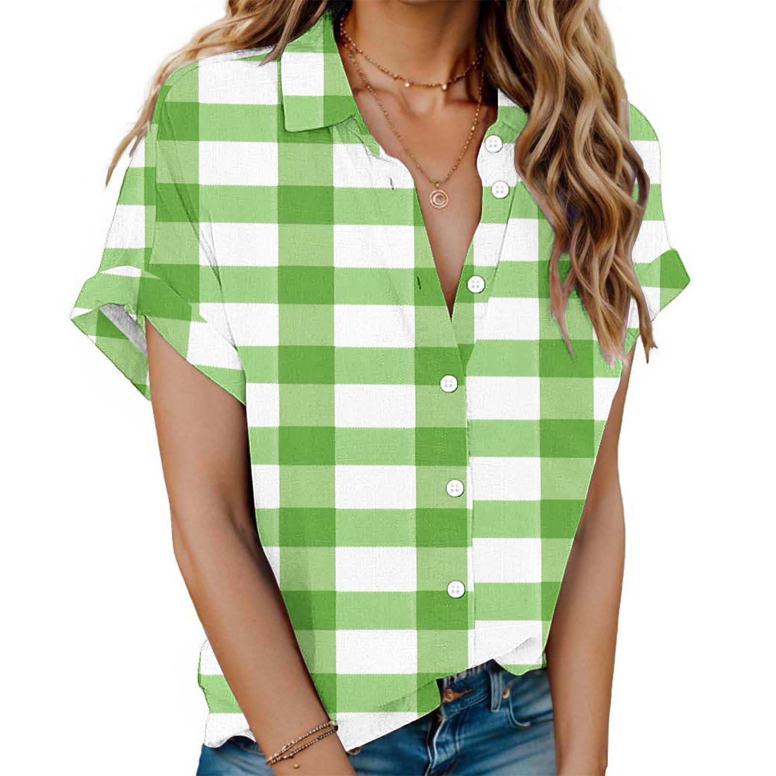 Womens Tops Dressy Casual Short Sleeve Cotton Button Down Shirts for ...