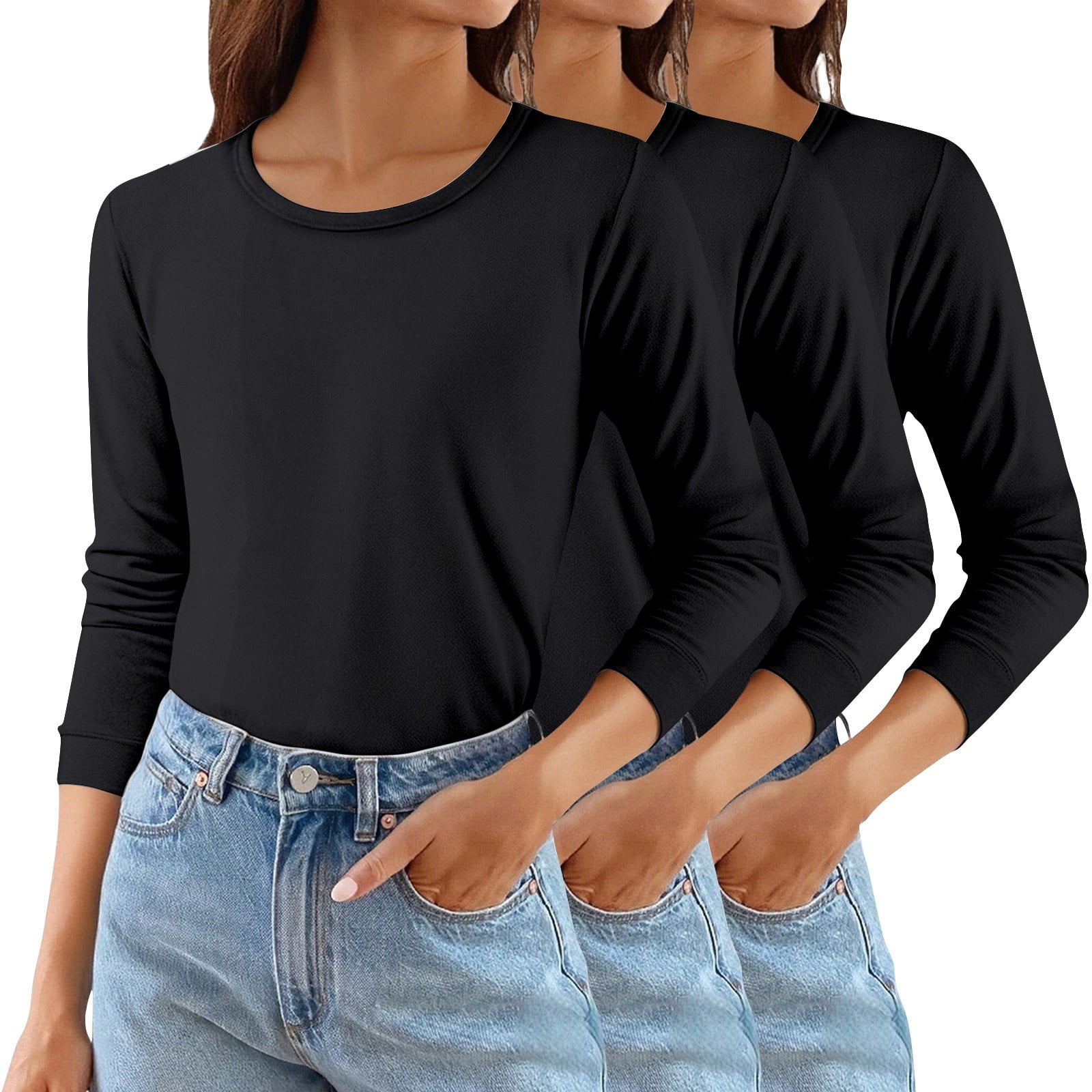 Womens Tops German Velvet Round Neck 3pc Basic Soft Cozy Trendy Tops ...