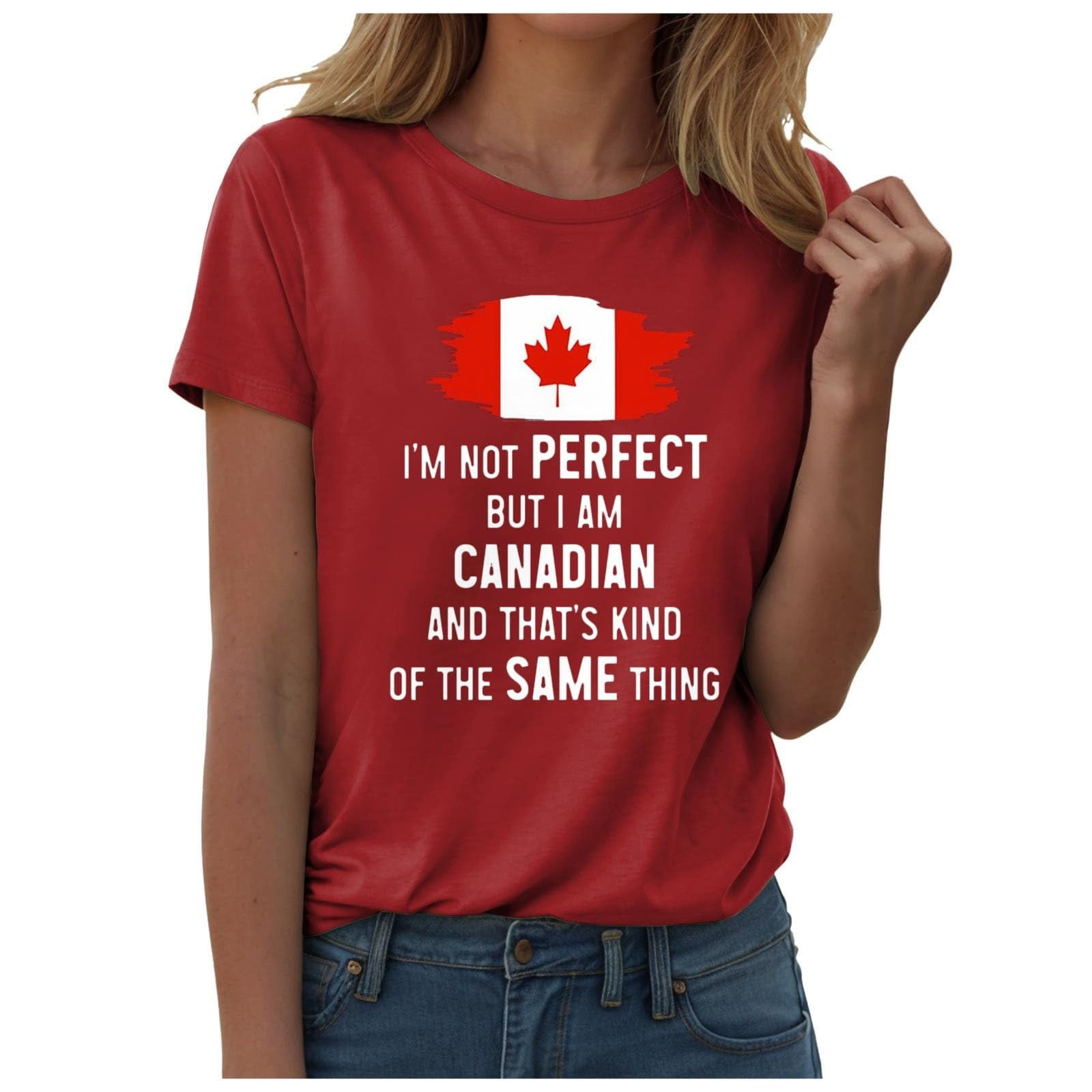 Womens Tops Keep Canada Flag Proud Statement Print Versatile Easy Care ...