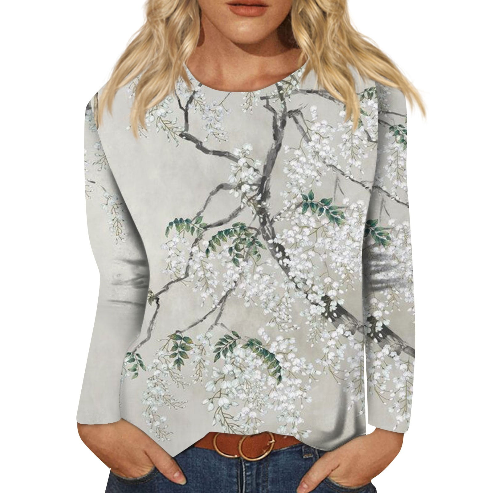 Womens Tops Long Sleeve Plus Size Fall Ethnic Floral Elegant Plus Size ...