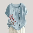 Womens Tops Plus Size Short Sleeve Flower Printing Loose Summer Casual