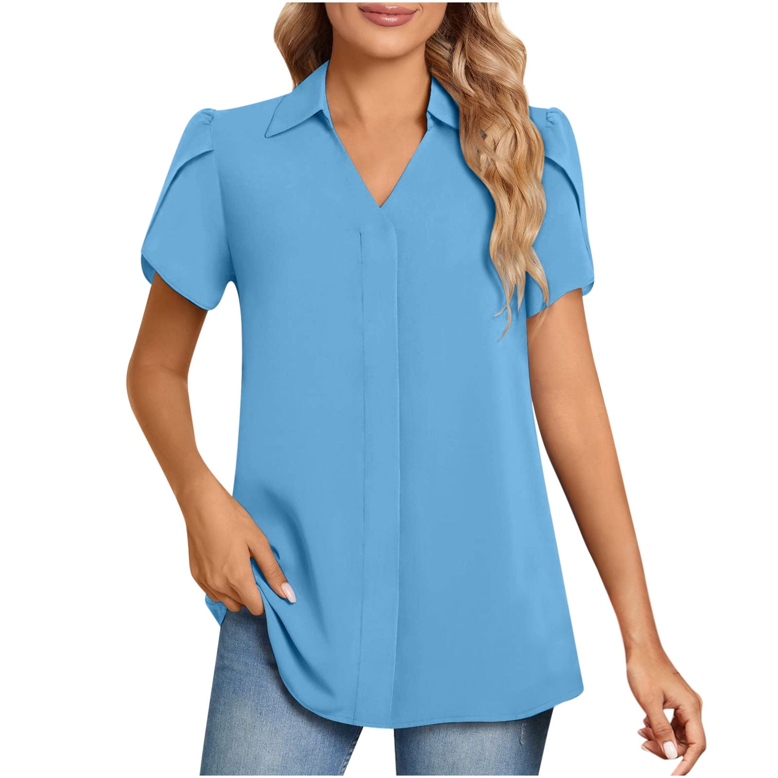 Womens Tops Plus Size Women's V-neck Solid Color T-shirt Top - Walmart.com
